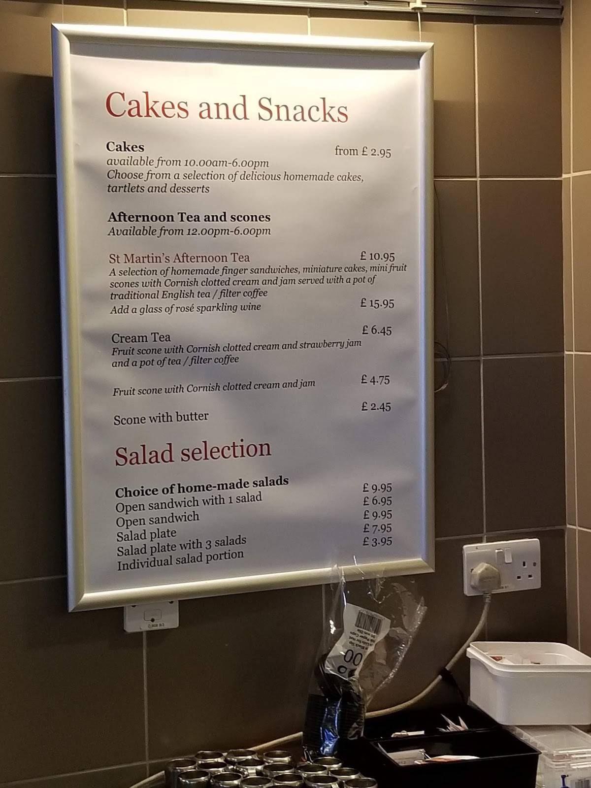 Menu at Café in the Crypt cafe, London, Trafalgar Sq