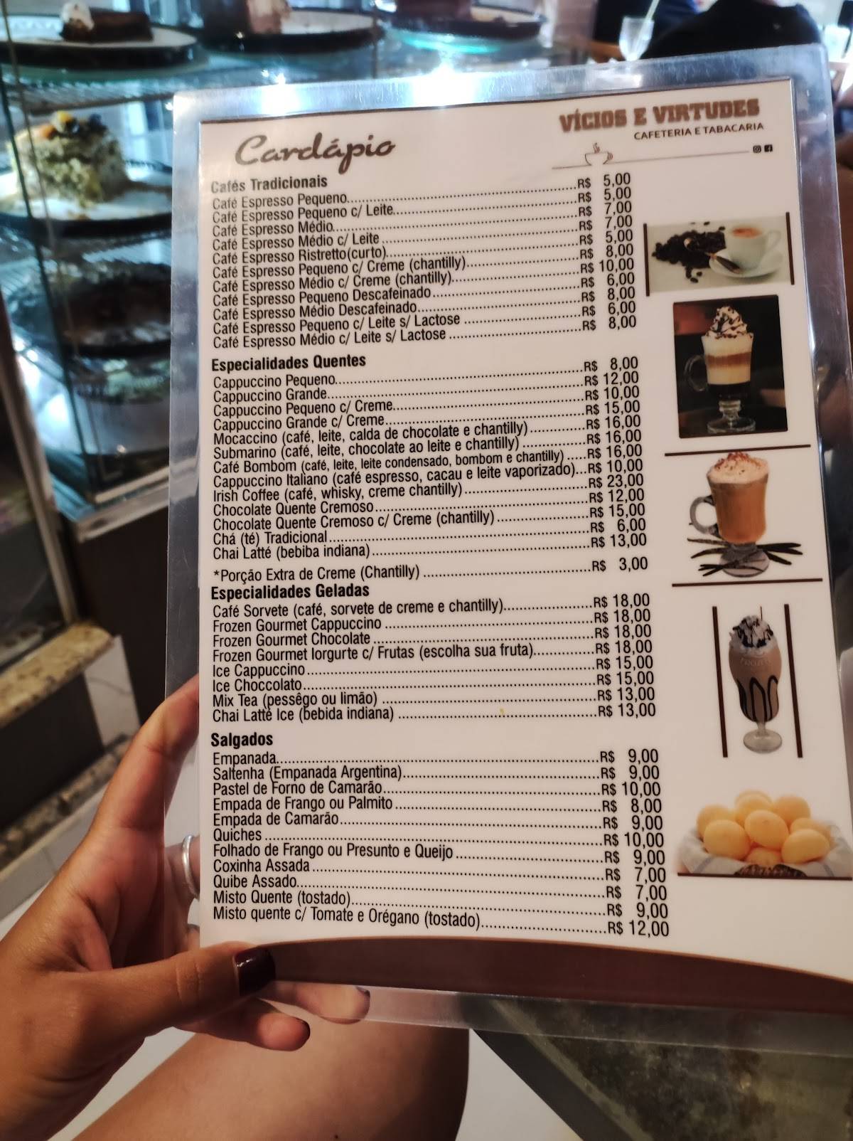 Menu em Cafeteria E Tabacaria Vícios E Virtudes, Florianópolis