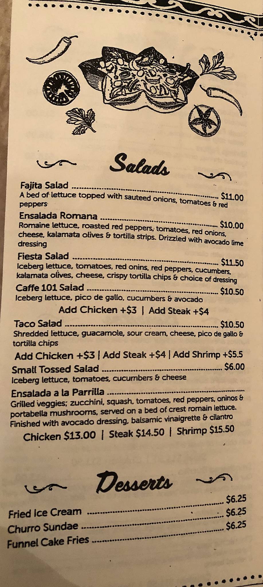 Menu at Caffe 101 cafe, Boiling Springs, 101 Front St