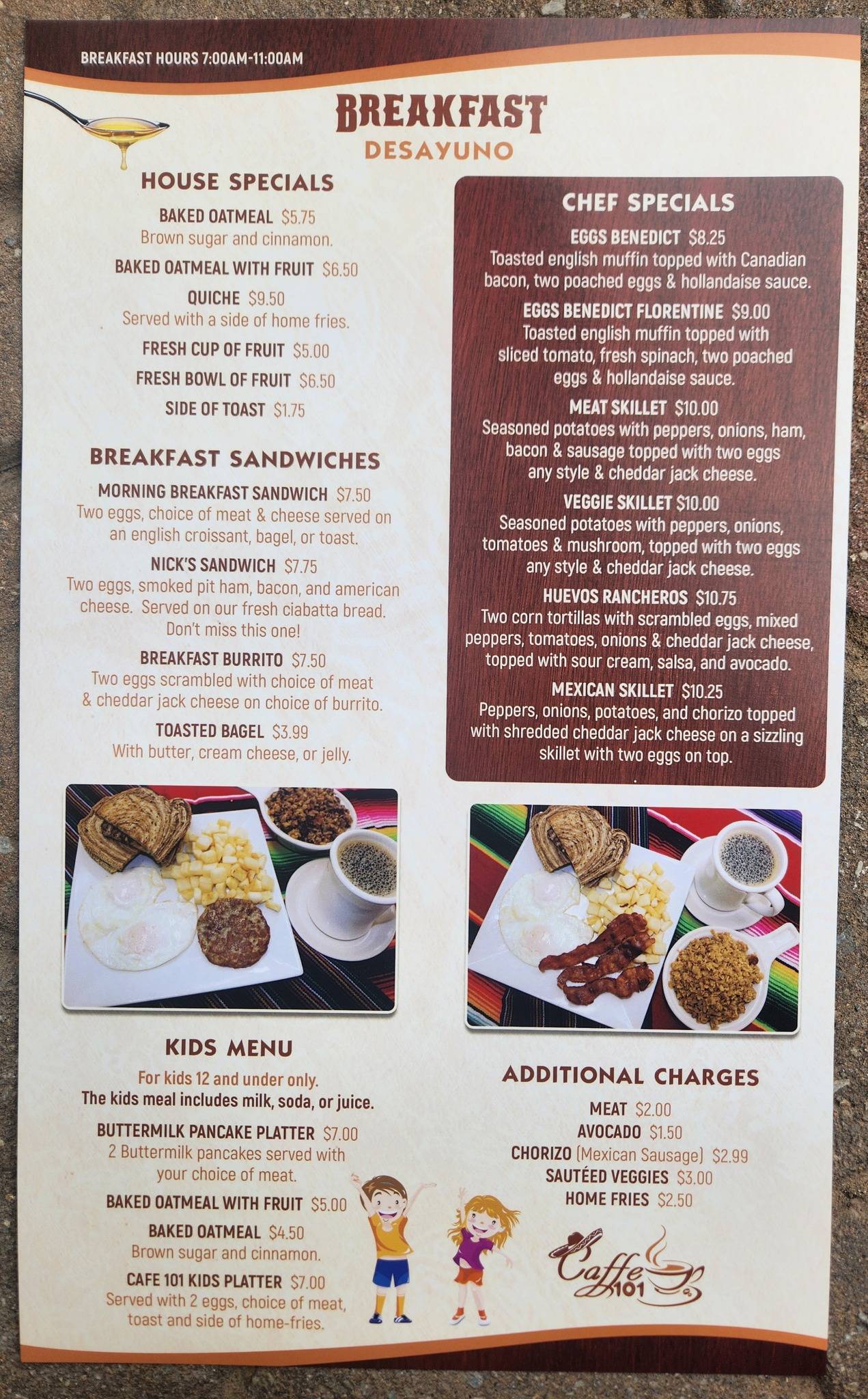 Menu at Caffe 101 cafe, Boiling Springs, 101 Front St