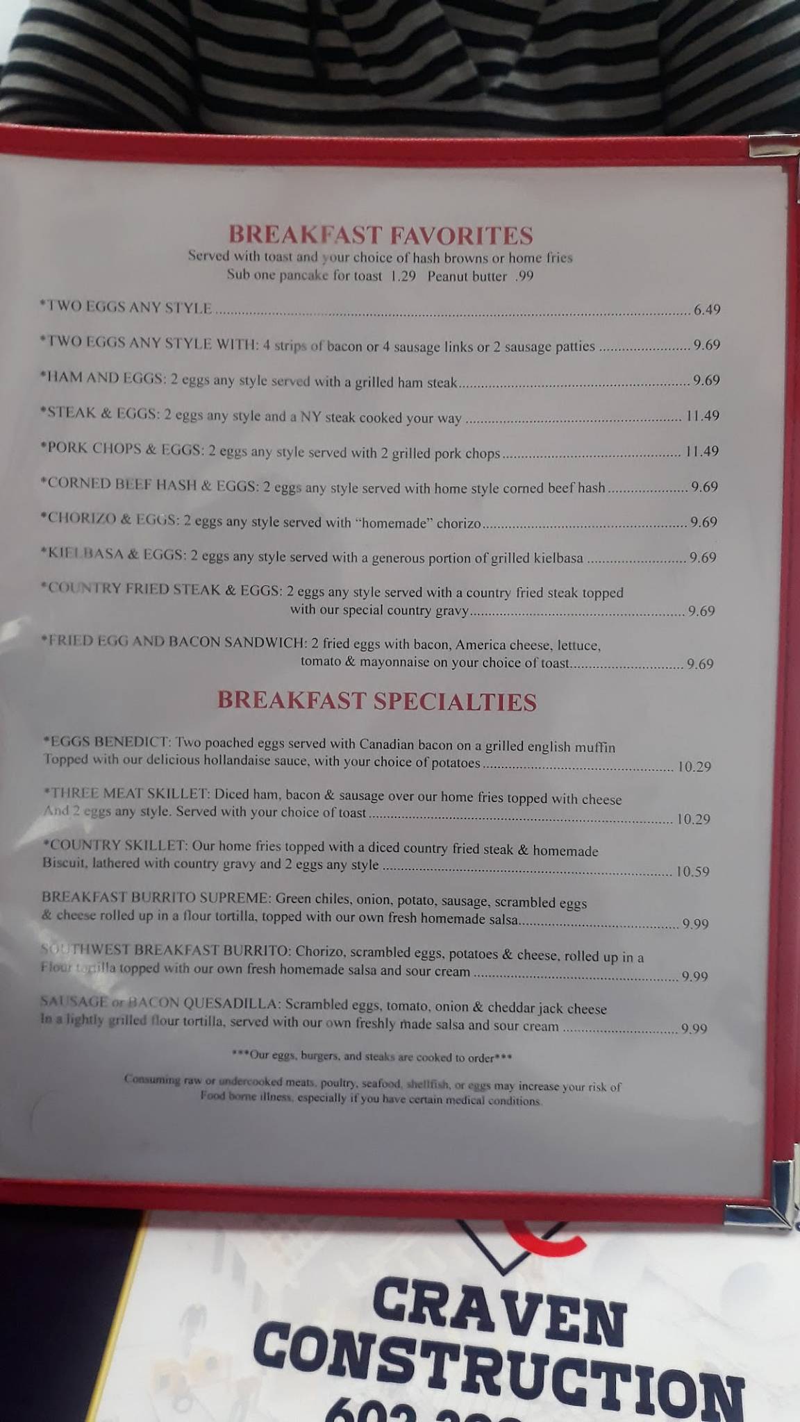 Menu at Cozy Corner Cafe, Mesa, E McKellips Rd #102