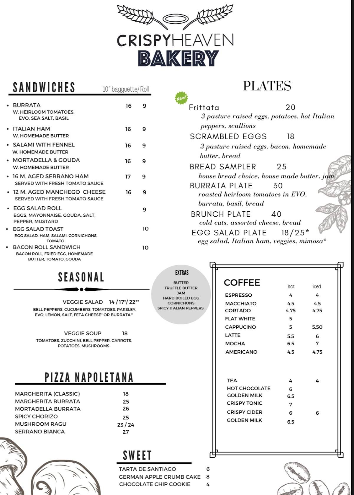 Menu at Crispy Heaven bakery and restaurant, New York City