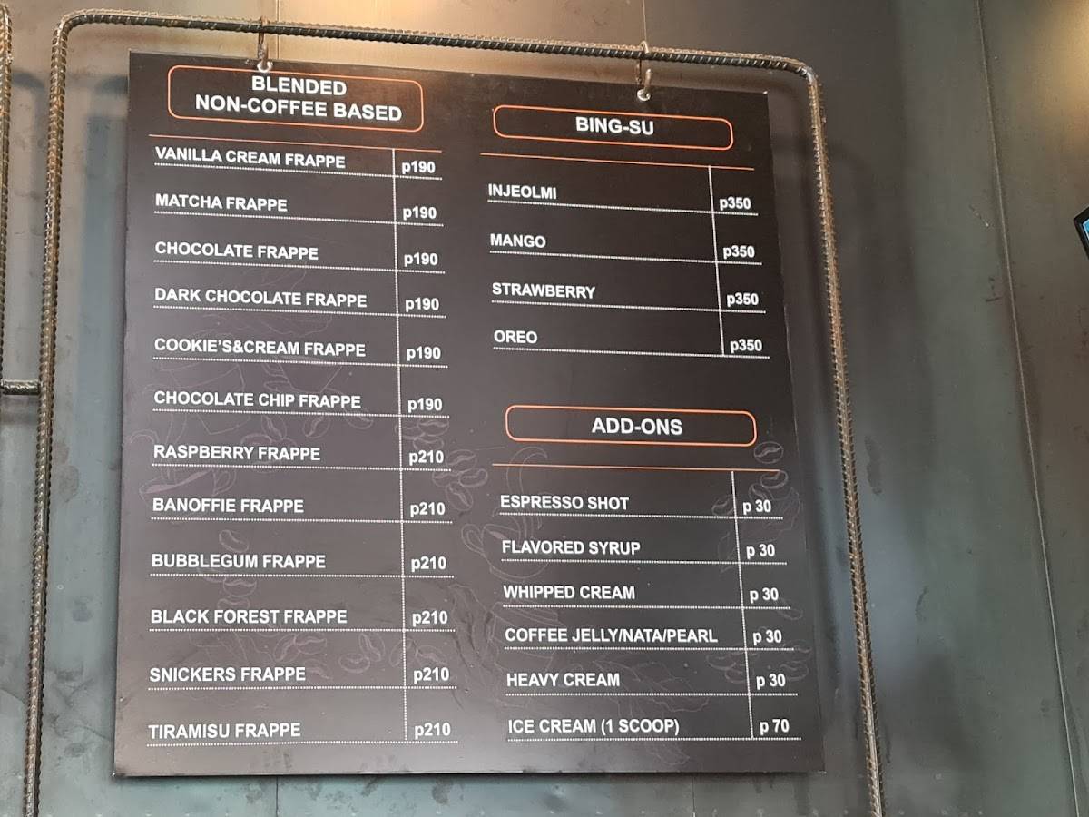 Menu at Cafe Dia Clark, Mabalacat