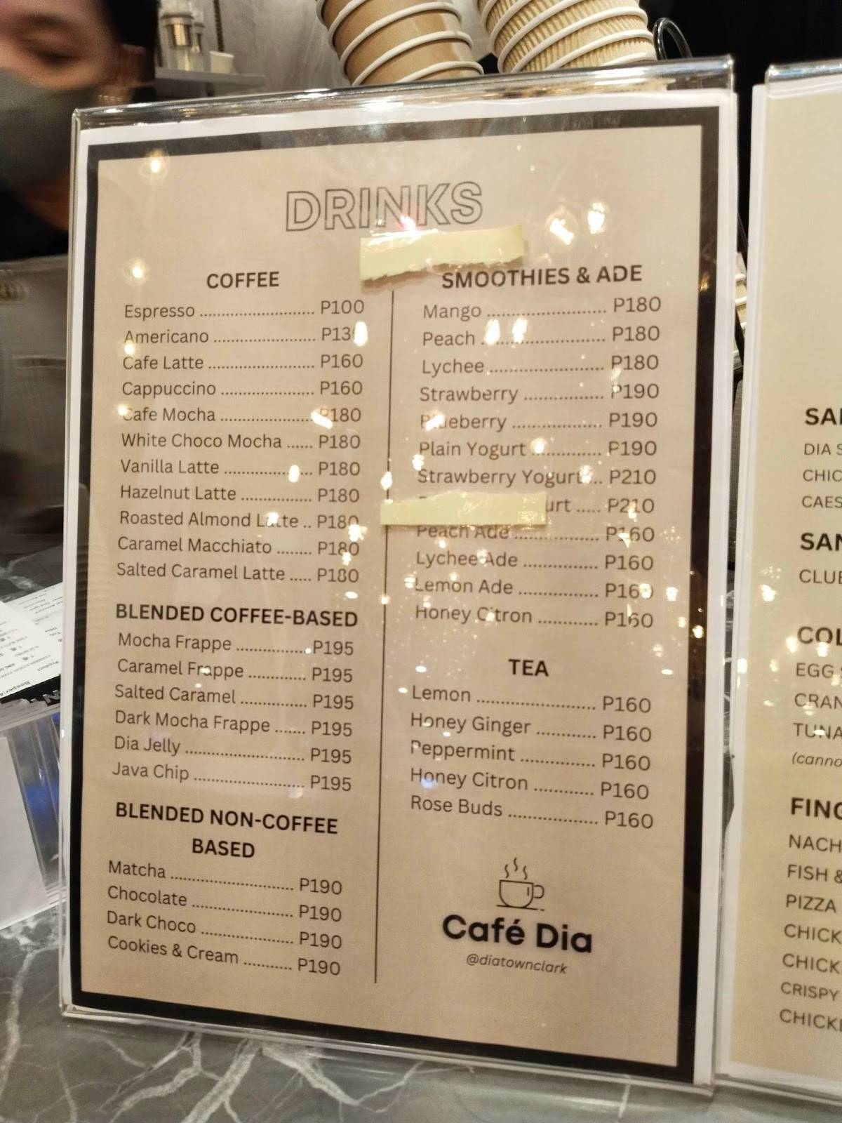 Menu at Cafe Dia Clark, Mabalacat