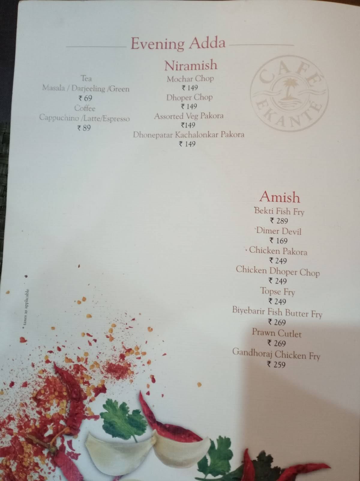 Menu at Cafe Ekante, New Town, Eco Park