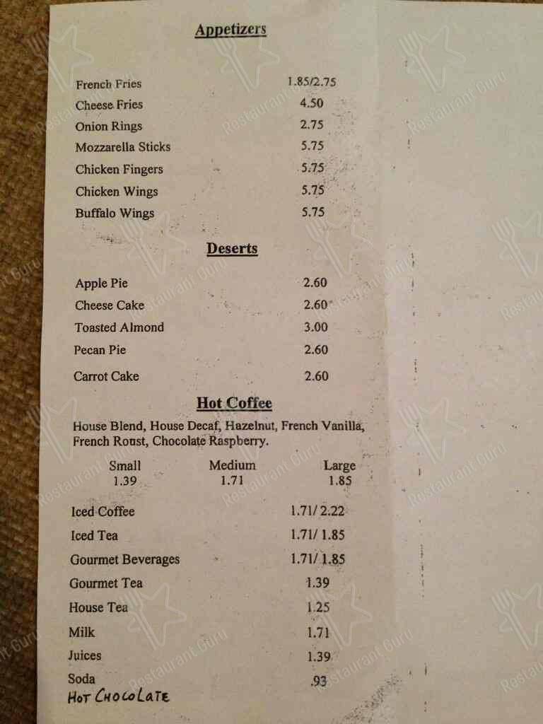 Menu at Exchange Street Cafe, Pawtucket