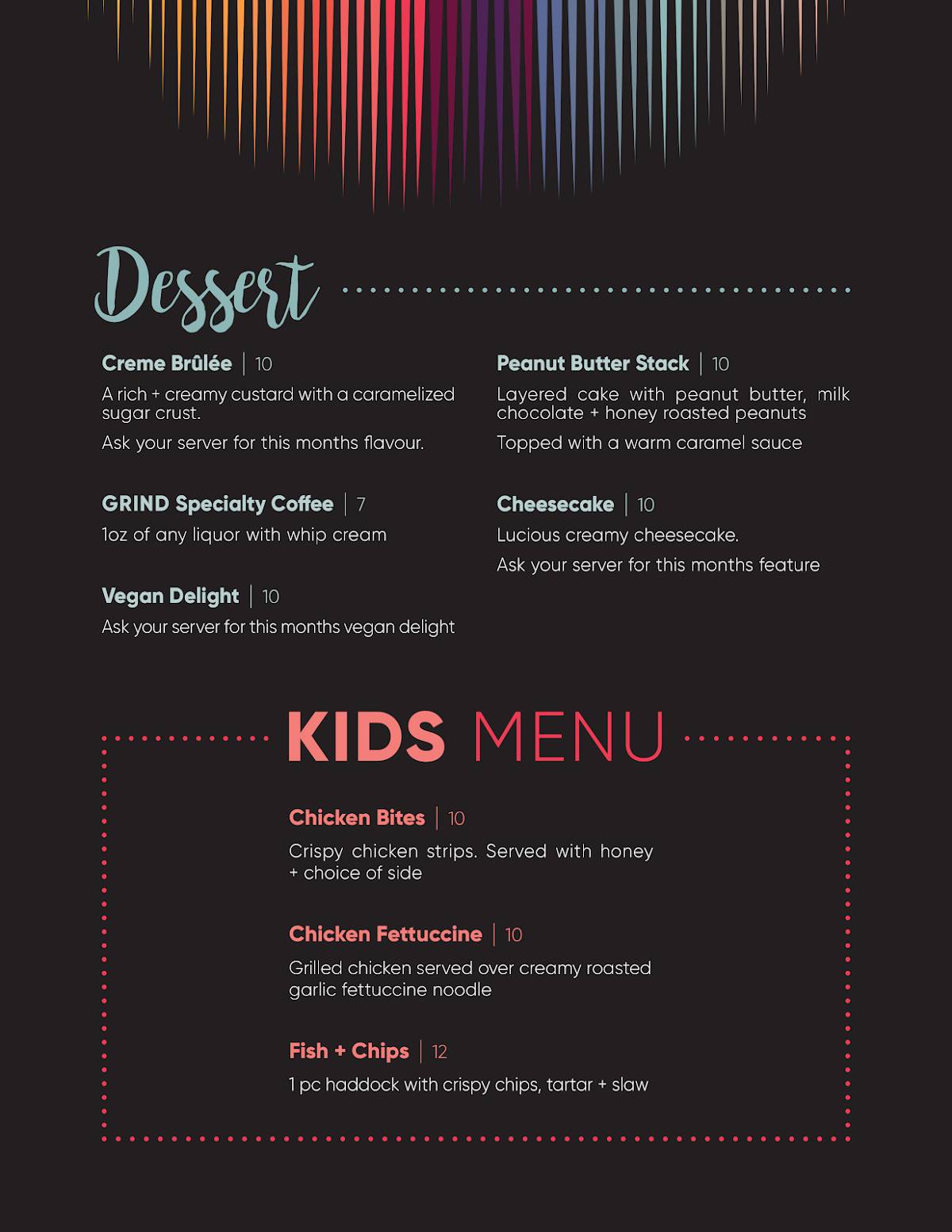 Menu at GRIND kitchen + bar, Sarnia