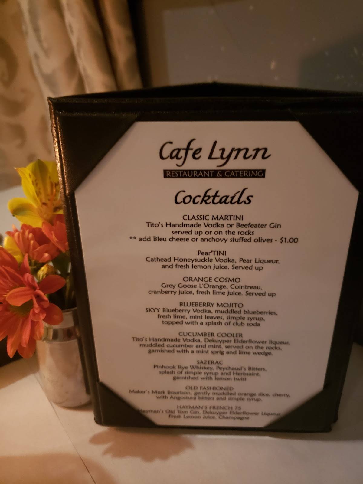 Menu at Cafe Lynn, Mandeville, Florida St