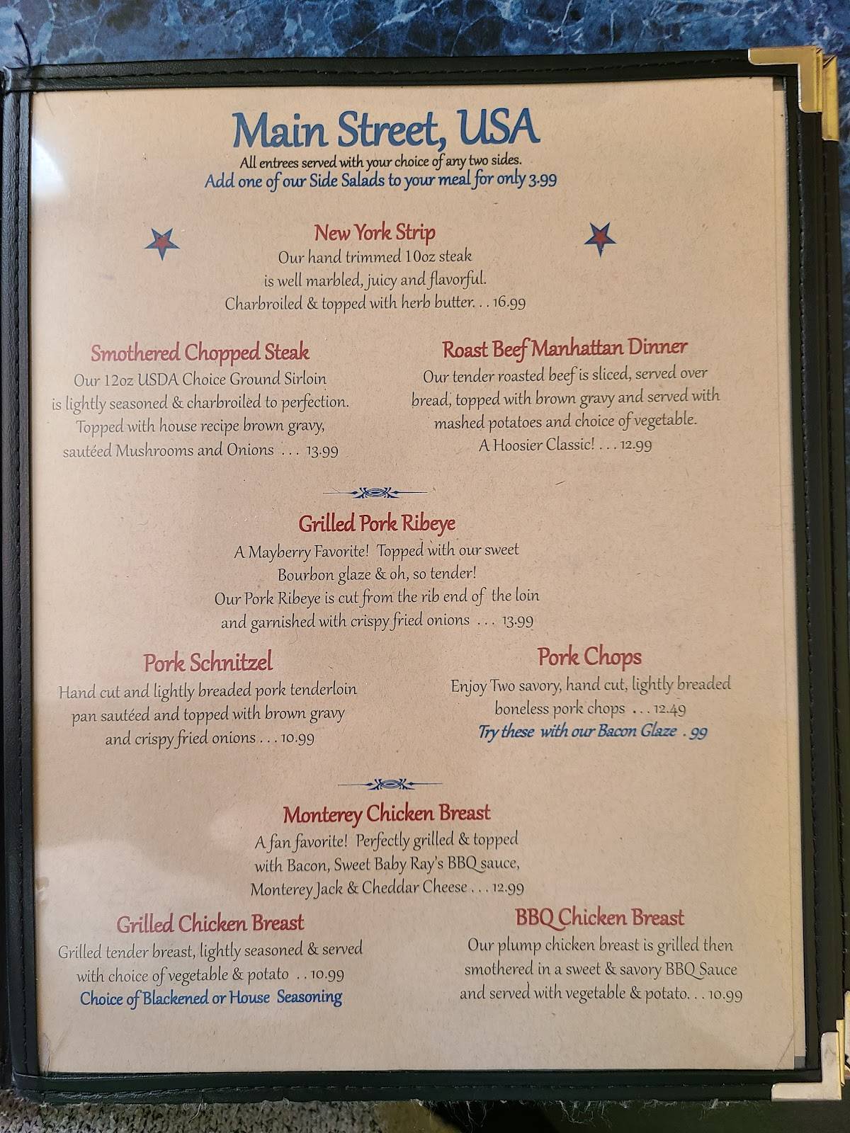 Menu at Mayberry Cafe, Danville