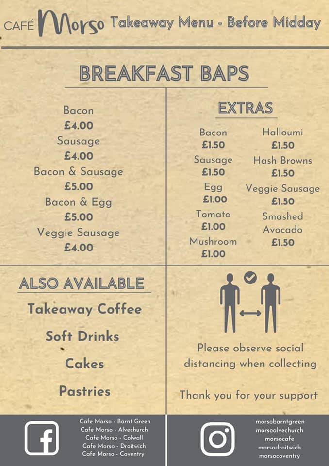 Menu at Cafe Morso, Bromsgrove, Bromsgrove