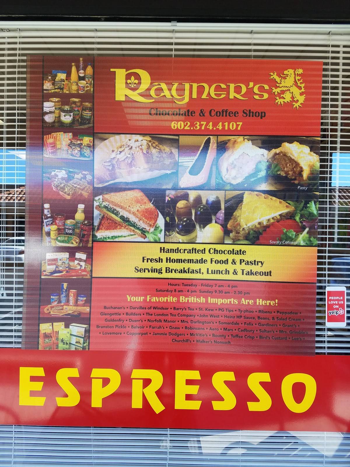 Menu at Rayners UK Cafe, Glendale