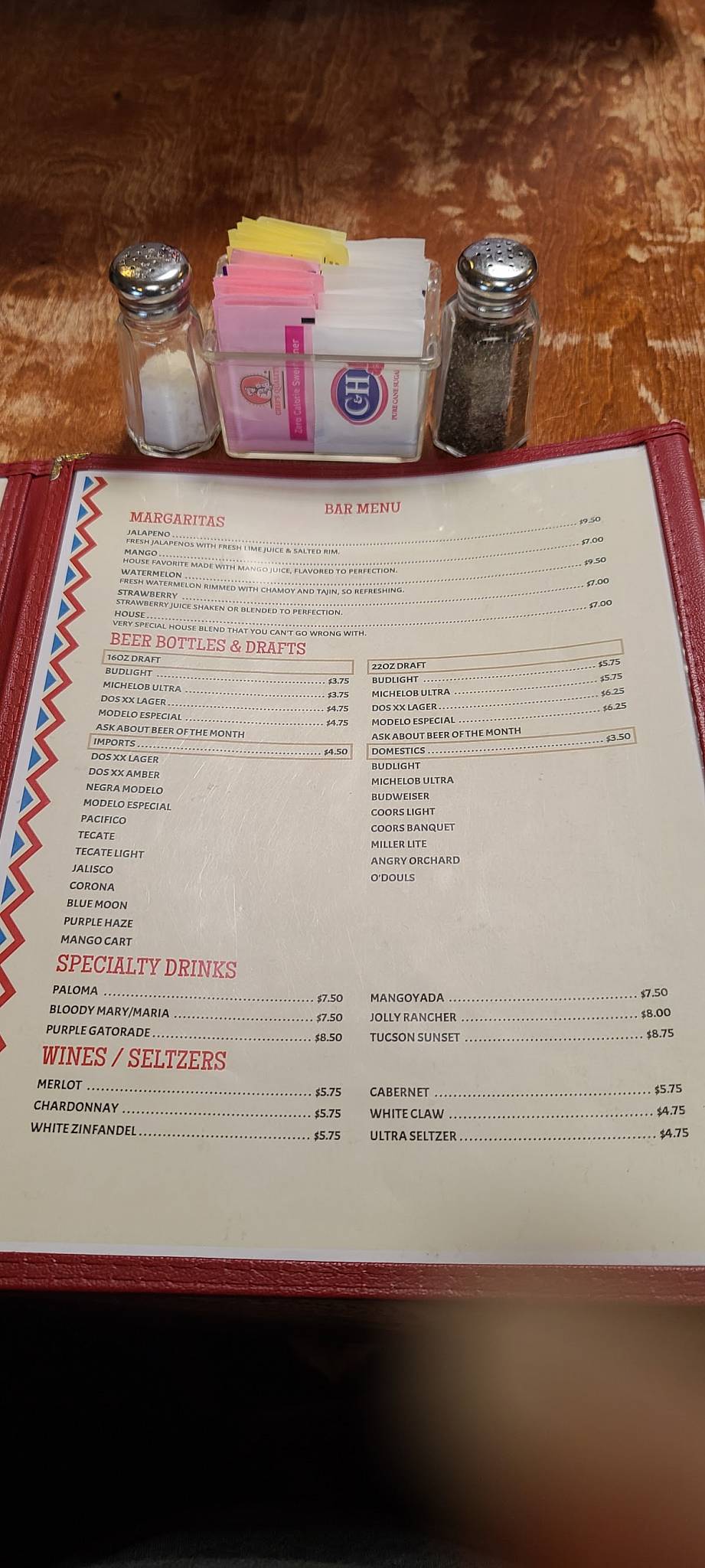Menu at Cafe Santa Rosa, Tucson, S 6th Ave