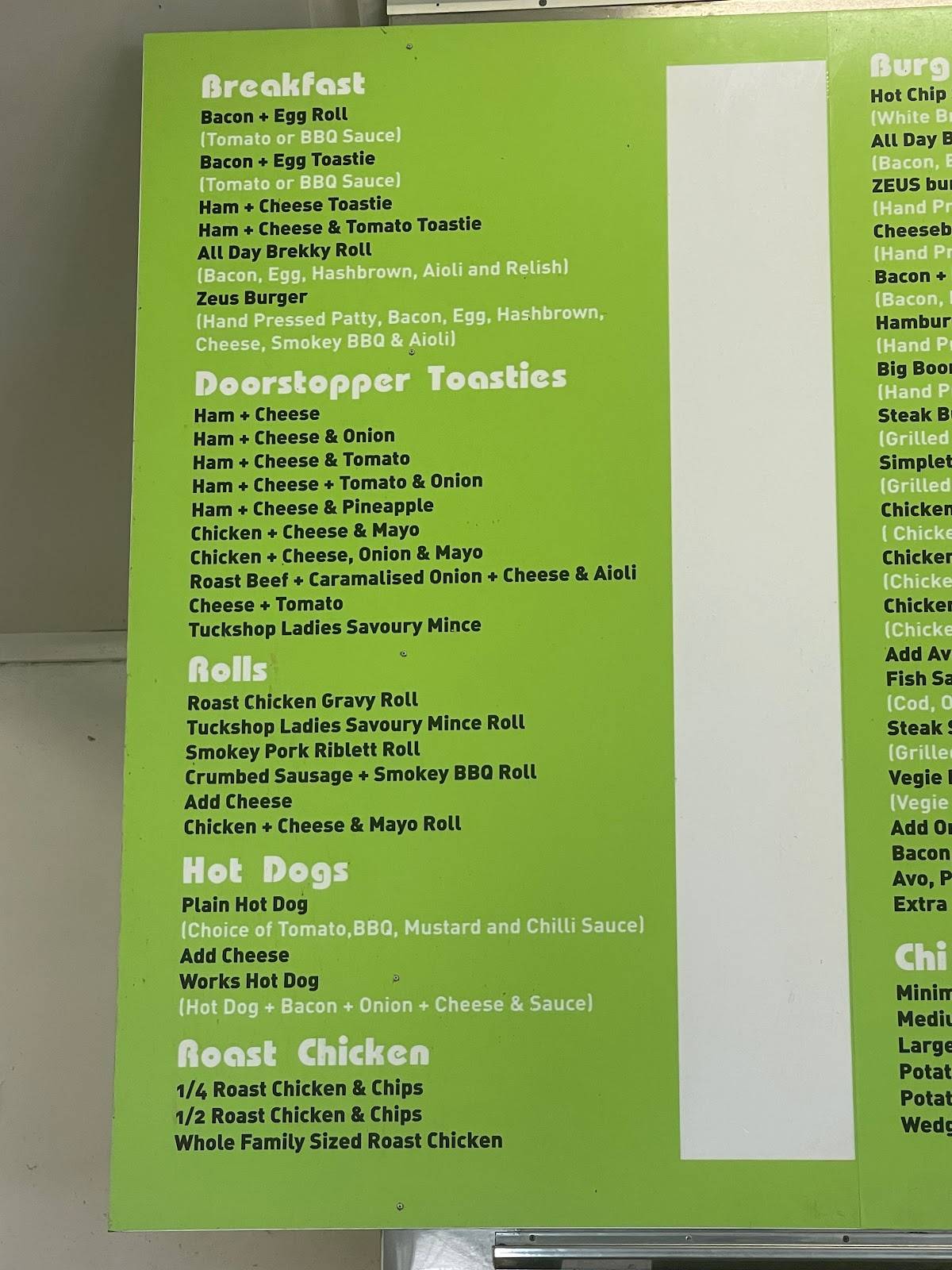 Menu at Scenic Milk Bar, Boonah