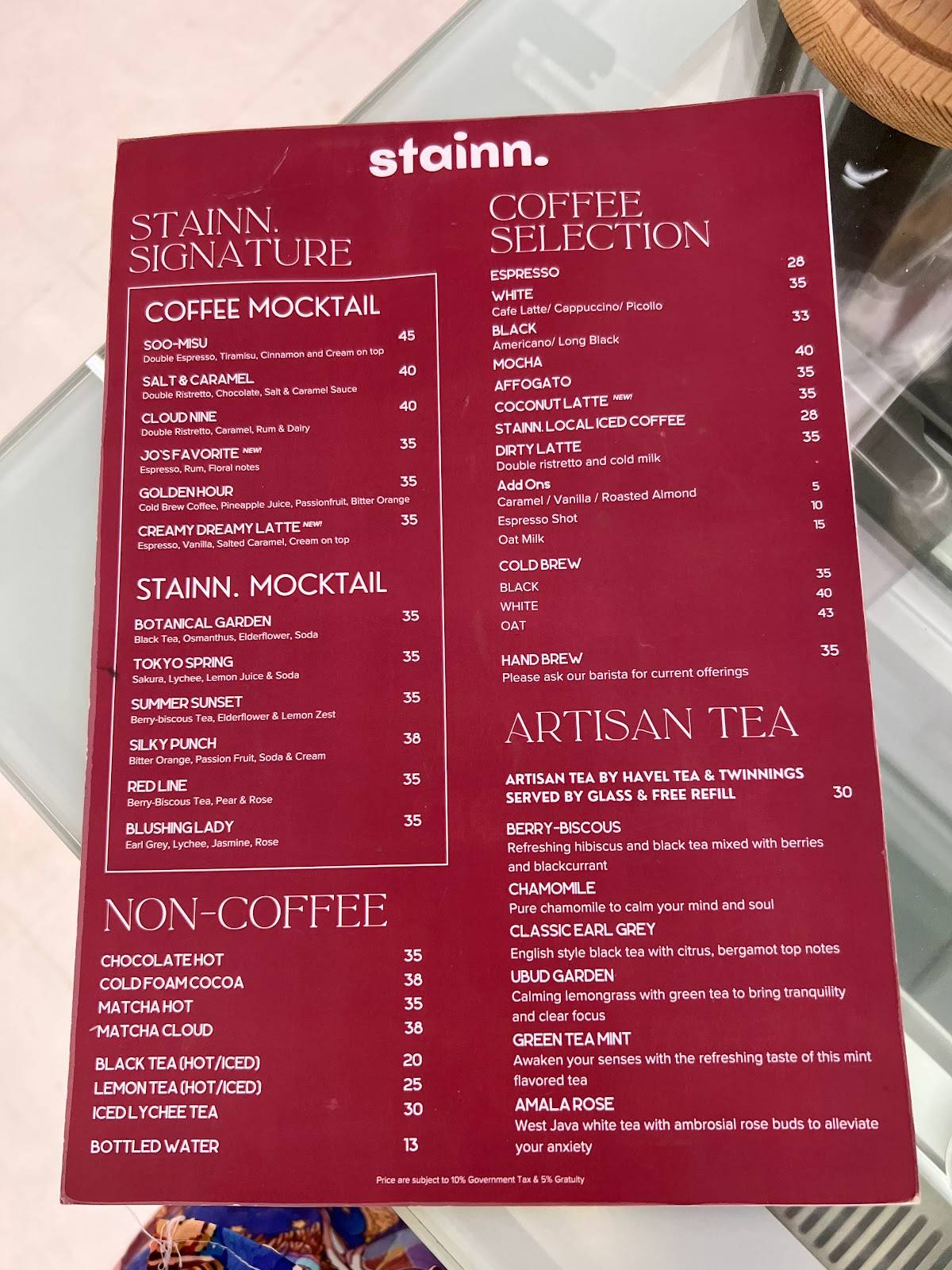 Menu at Stainn Cafe, Batam