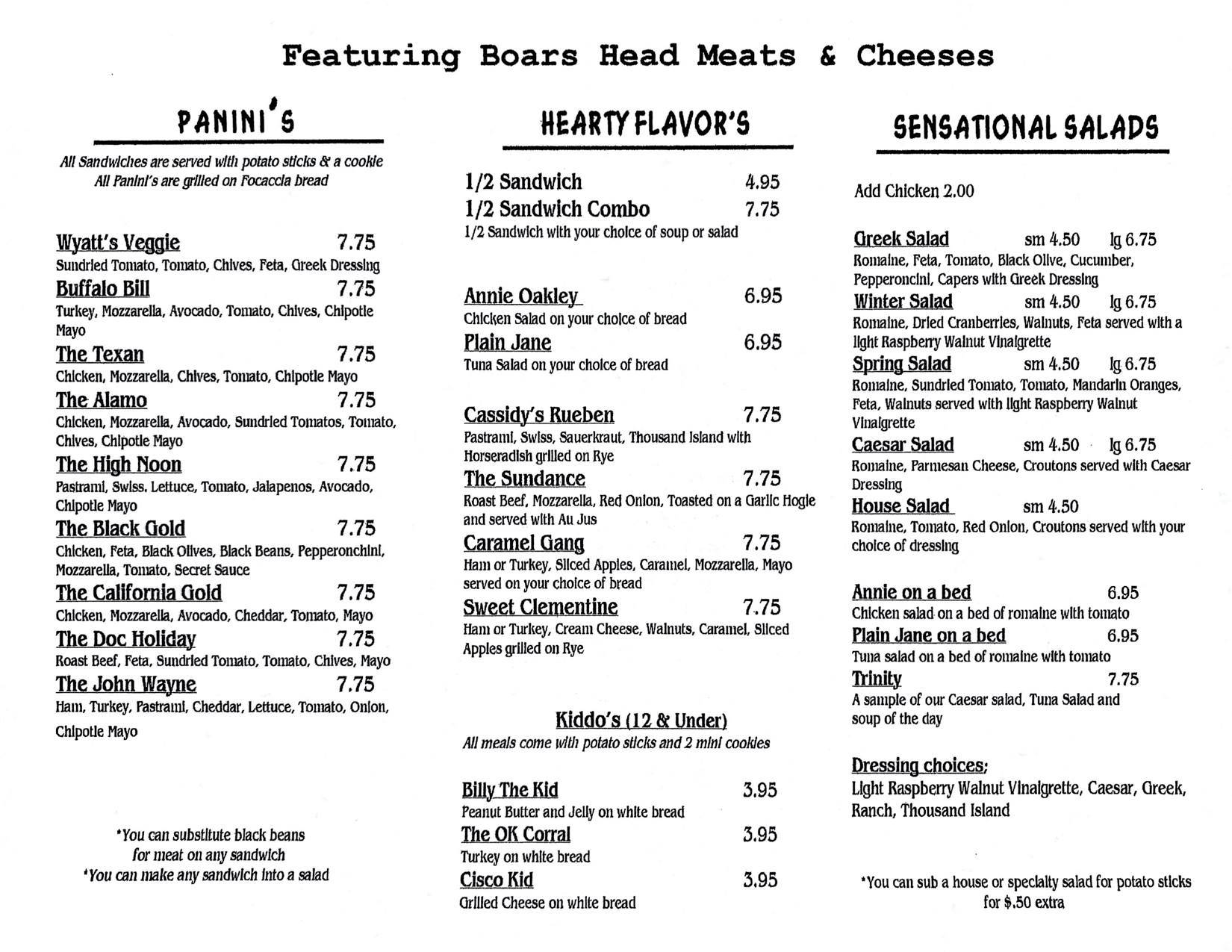 Menu at The Tin Cup cafe, Arlington