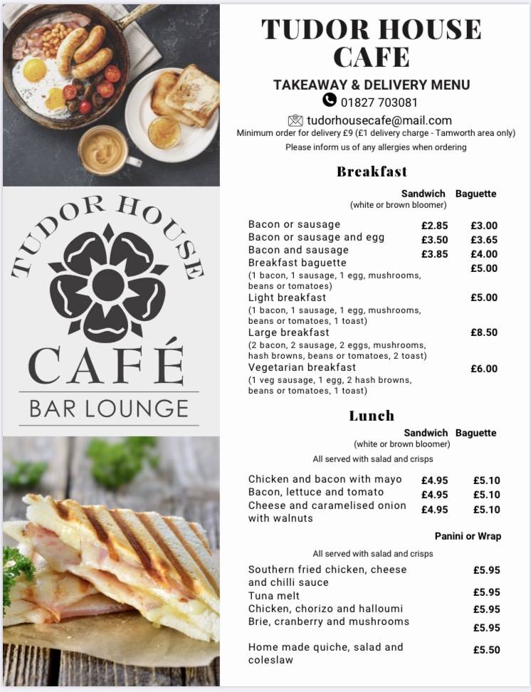 Menu at Tudor house cafe, Tamworth