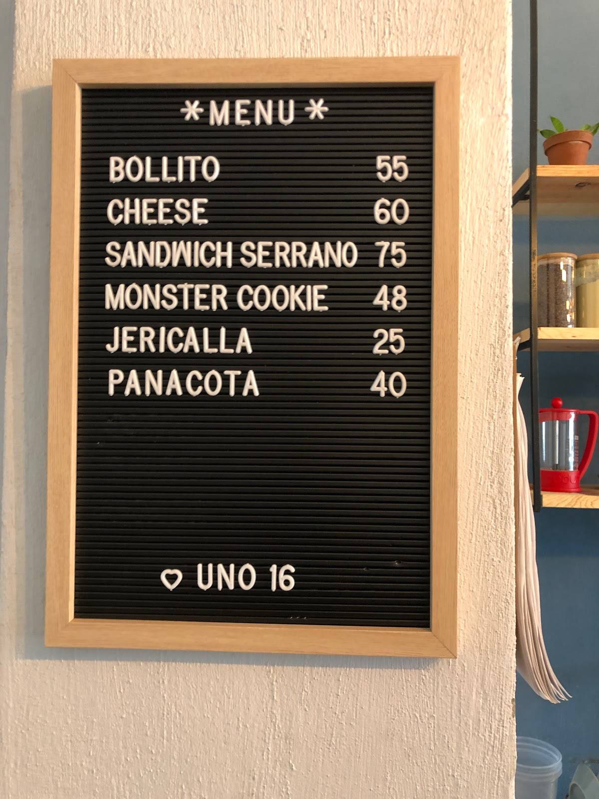 Carta de Uno:16 Café, Guadalajara, C. Justo Sierra 1707