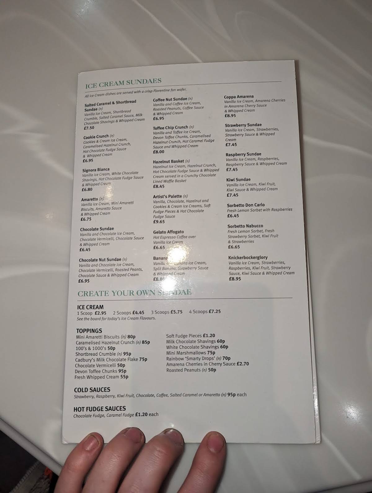 Menu at Verdi's cafe, The Mumbles