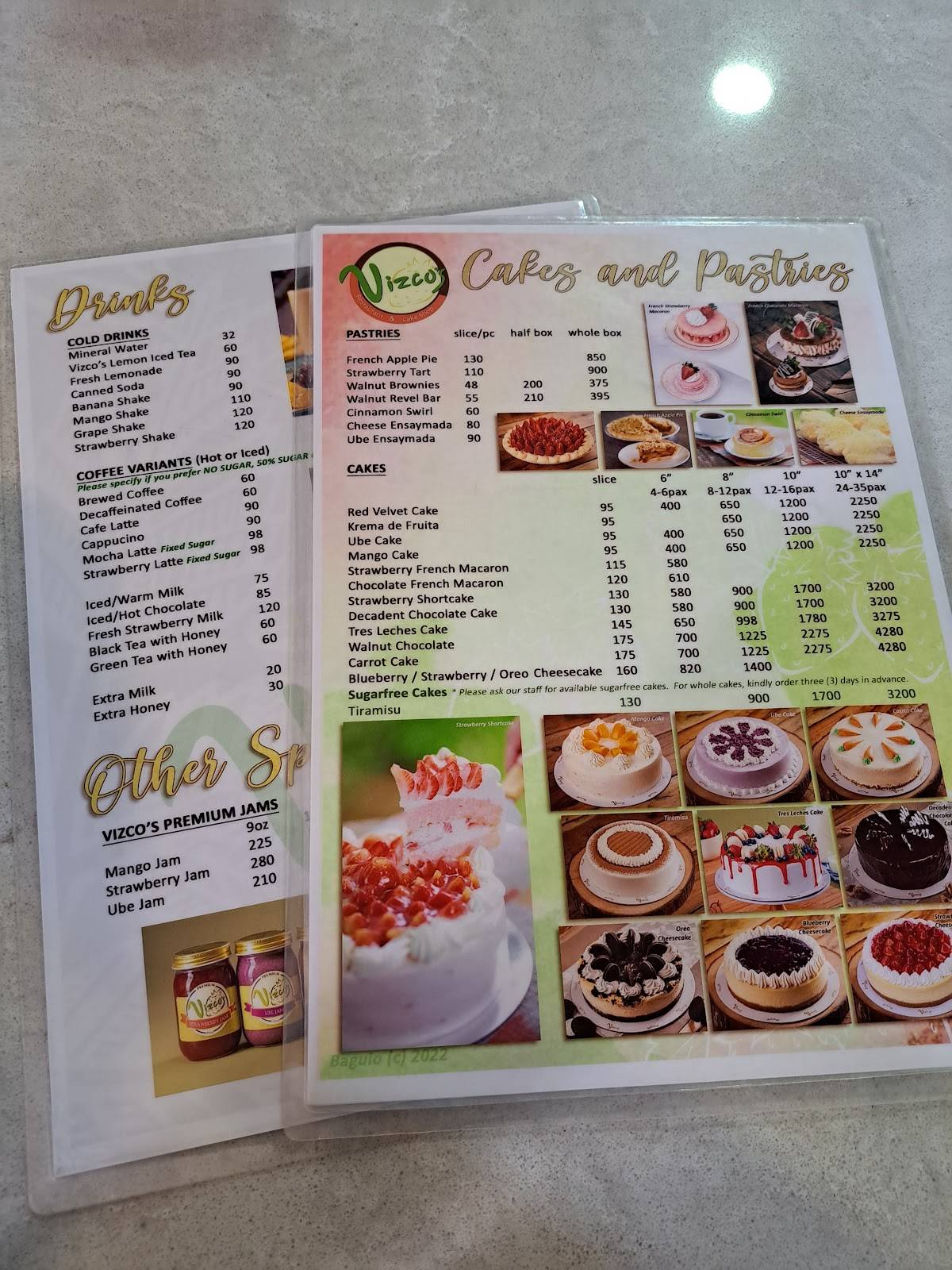 Menu at Vizco's Restaurant & Cake Shop, Baguio