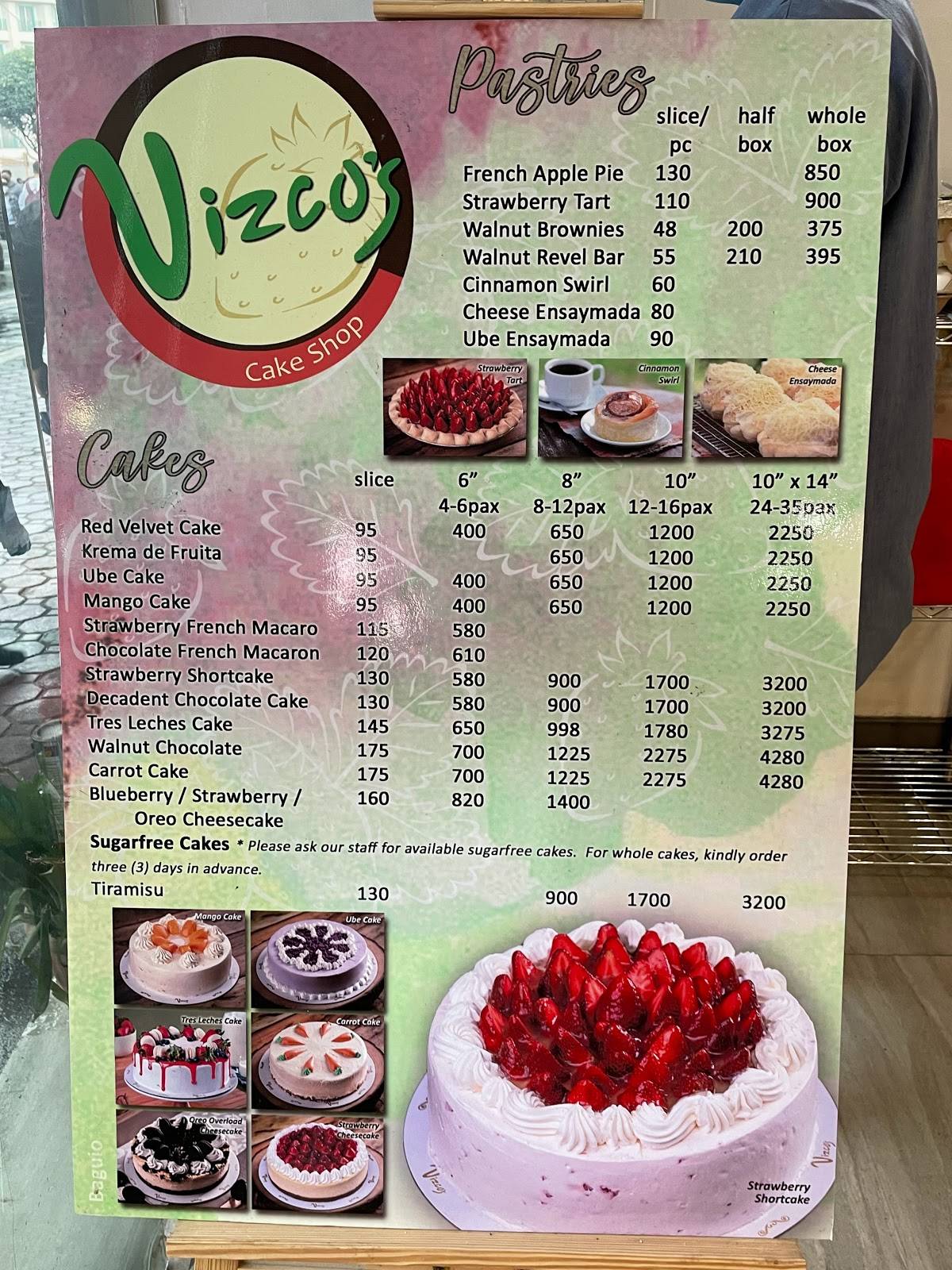 Menu at Vizco's Restaurant & Cake Shop, Baguio