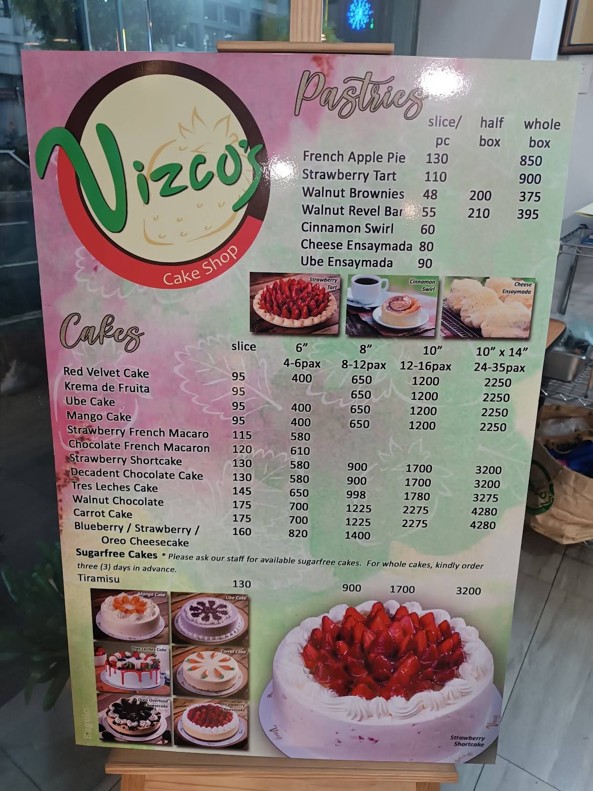 Menu at Vizco's Restaurant & Cake Shop, Baguio