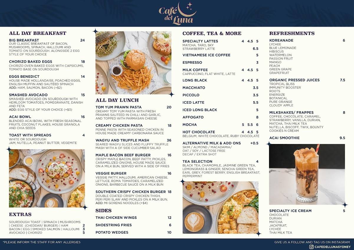 Menu at Cafe del Luna, Bonnyrigg