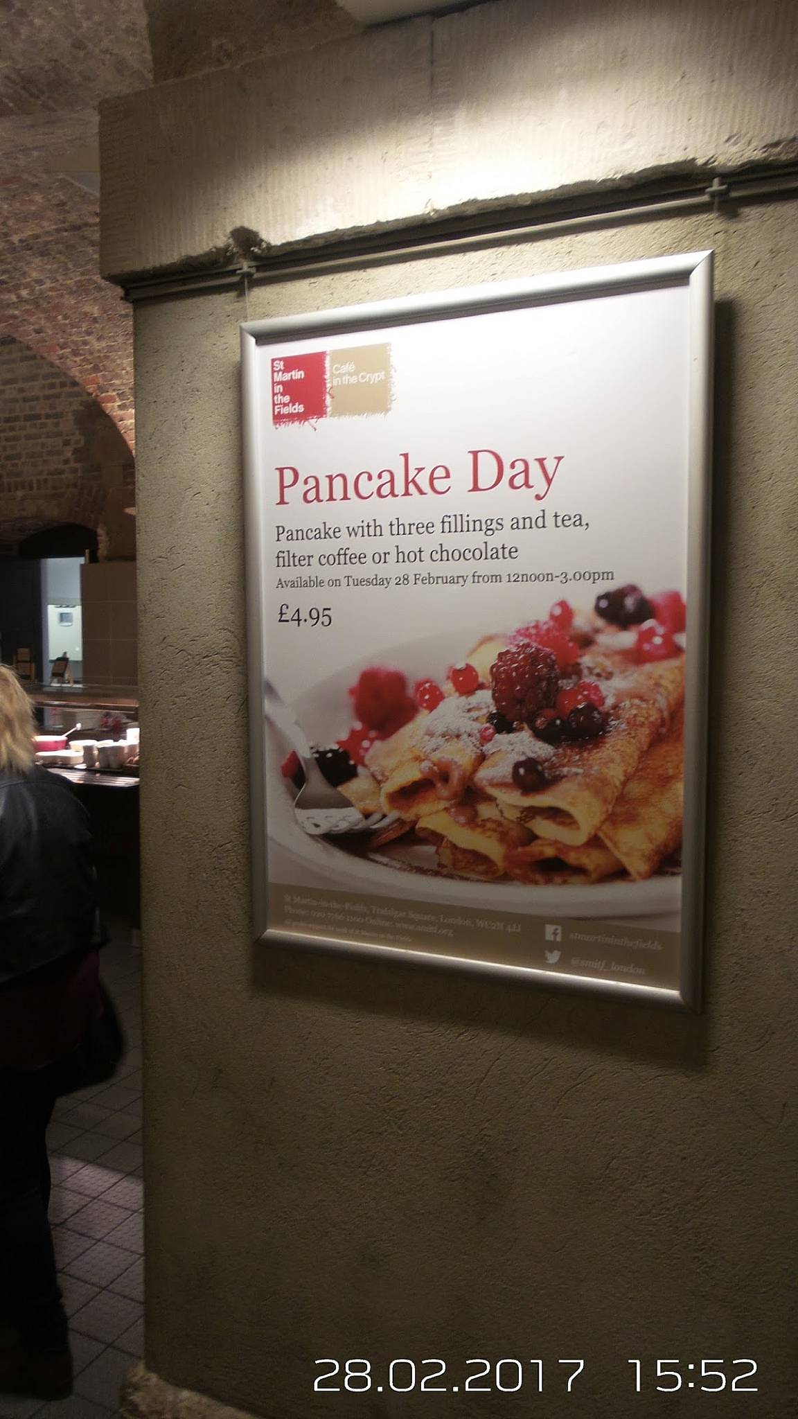 Menu at Café in the Crypt cafe, London, Trafalgar Sq