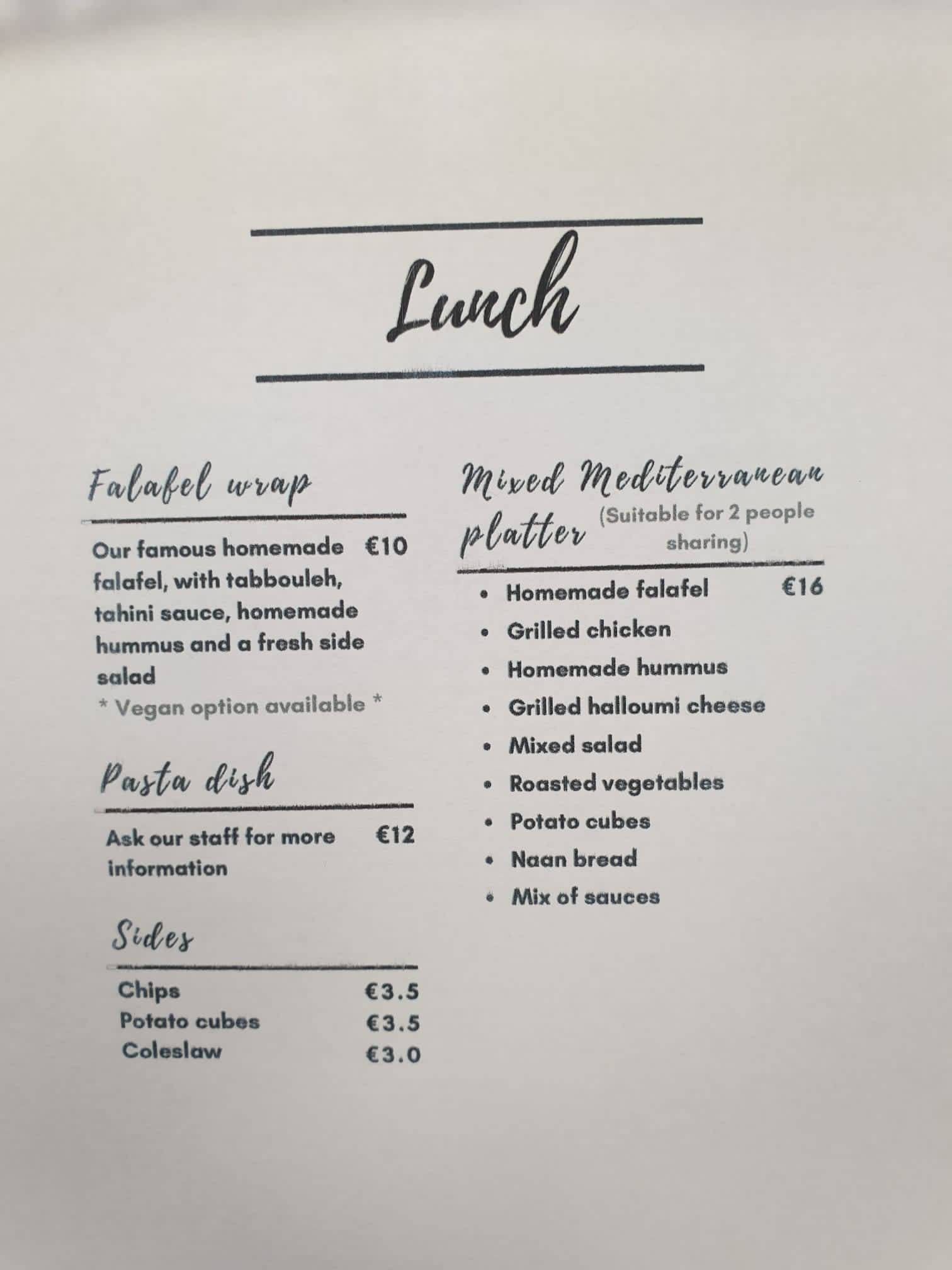 Menu at Green Corner Café cafeteria, Dublin