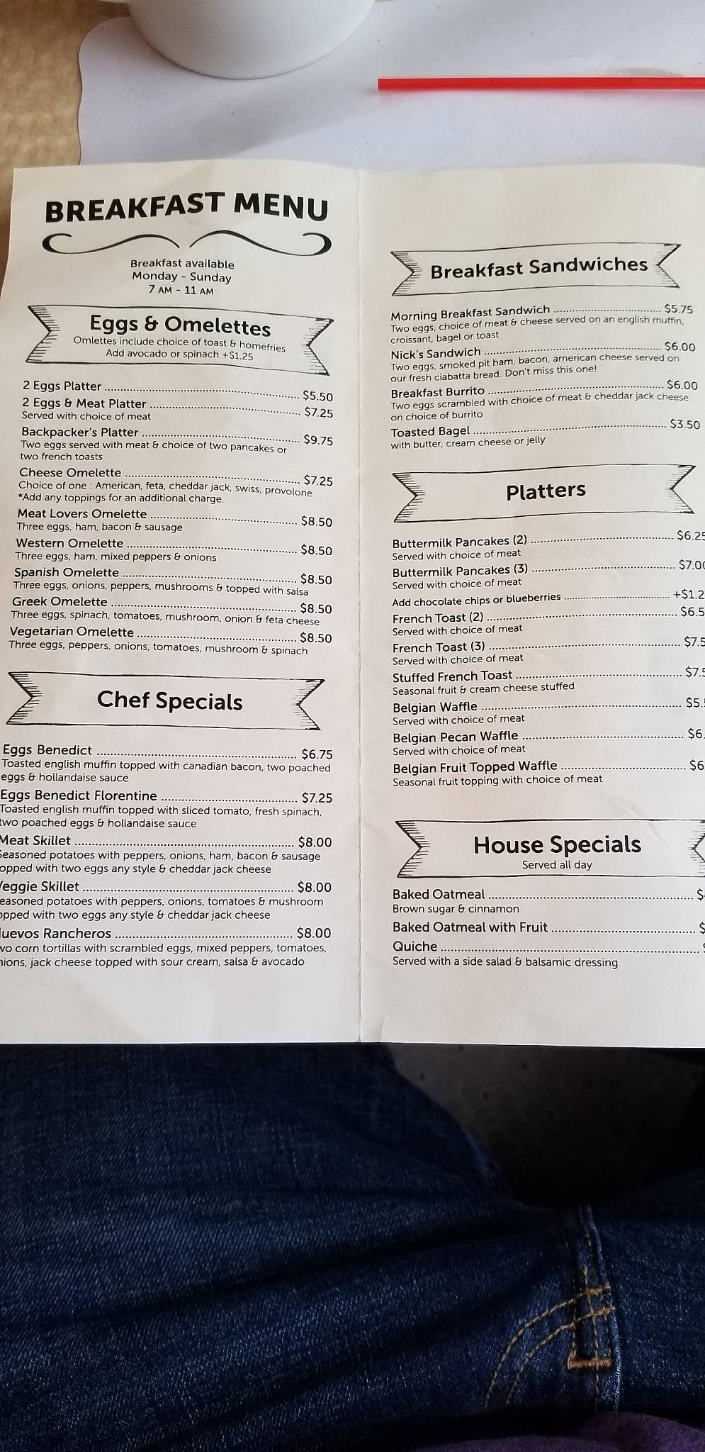 Menu at Caffe 101 cafe, Boiling Springs, 101 Front St