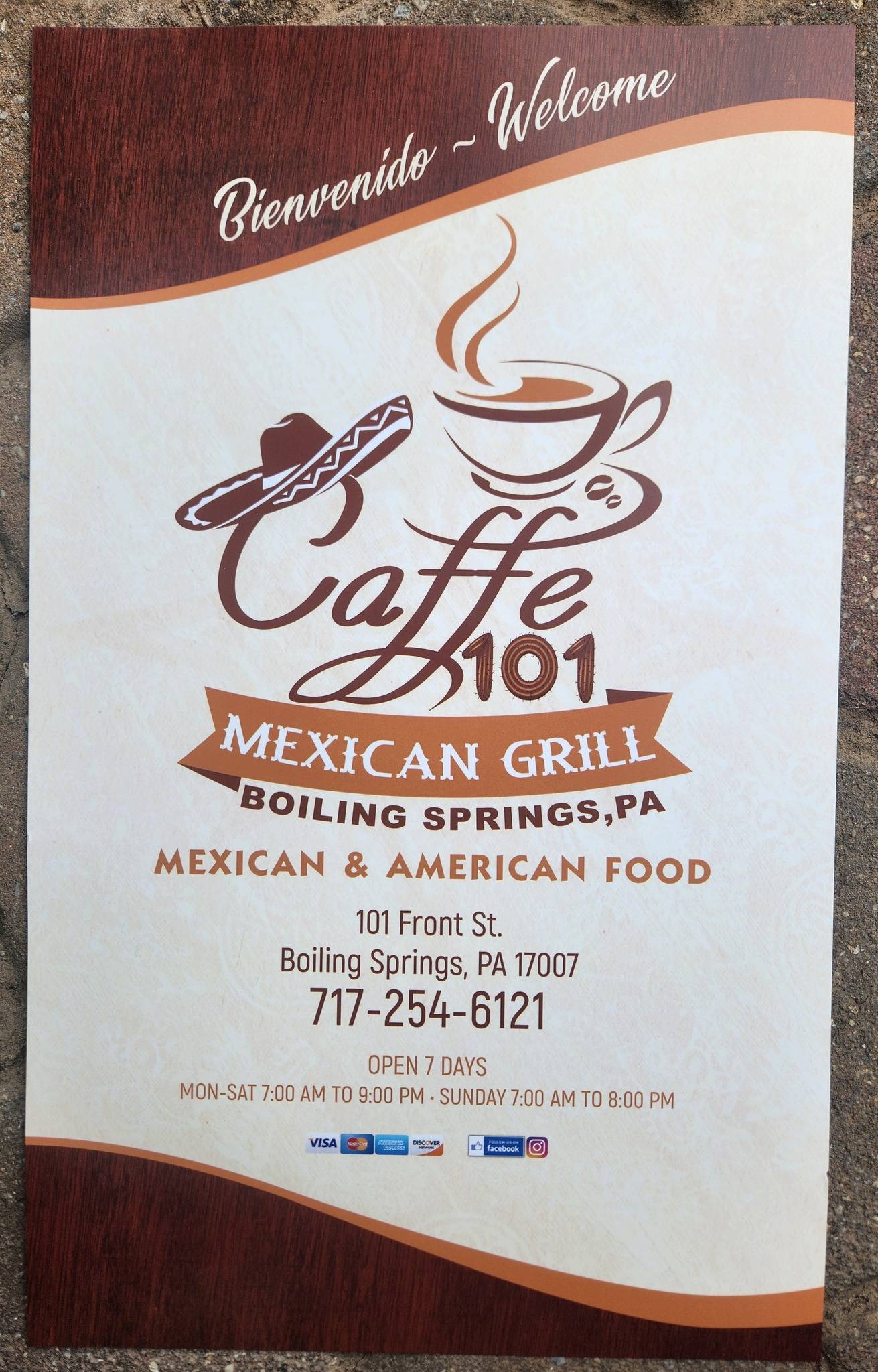 Menu at Caffe 101 cafe, Boiling Springs, 101 Front St