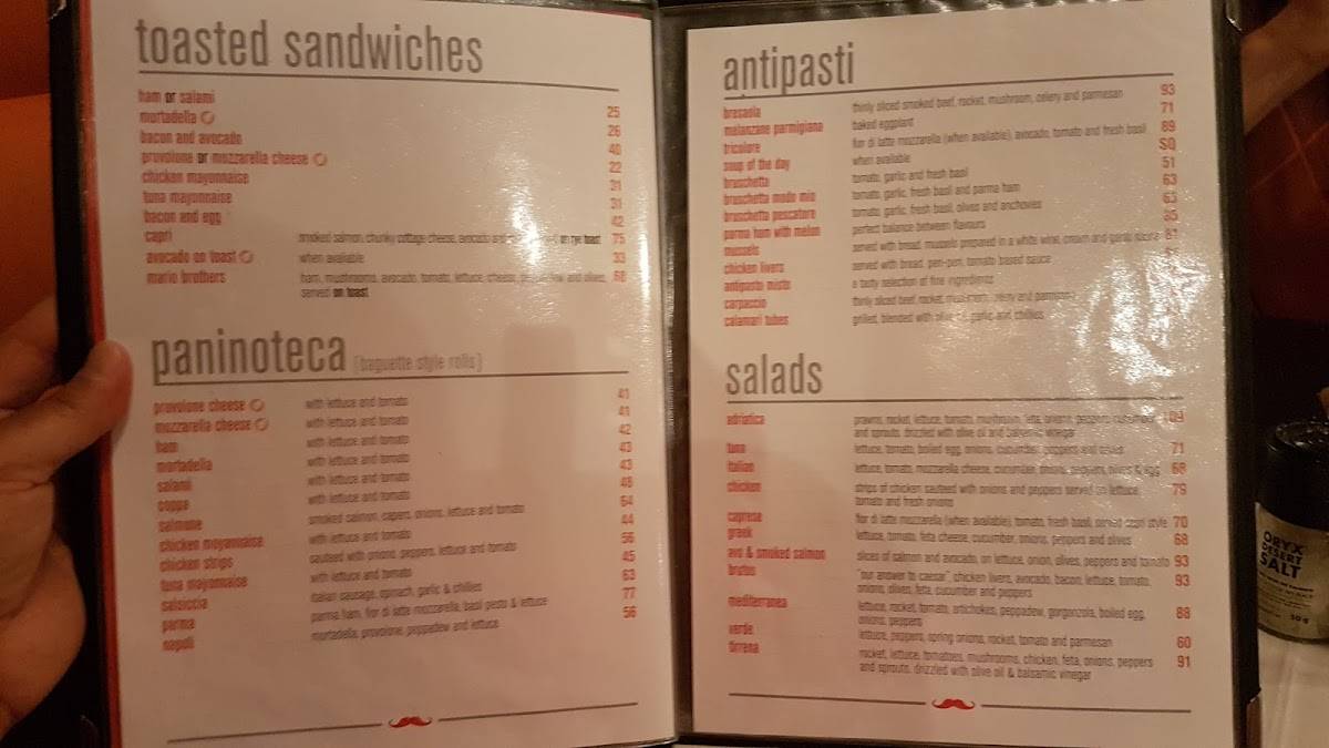Menu at Caffe Mario Knysna restaurant, Knysna