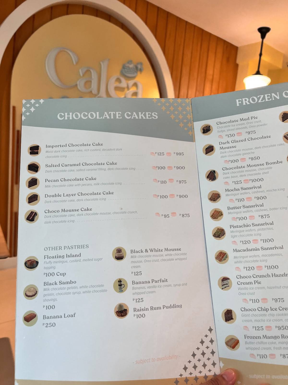 Menu at Calea Pastries & Coffee desserts, Bacolod, Balay Quince