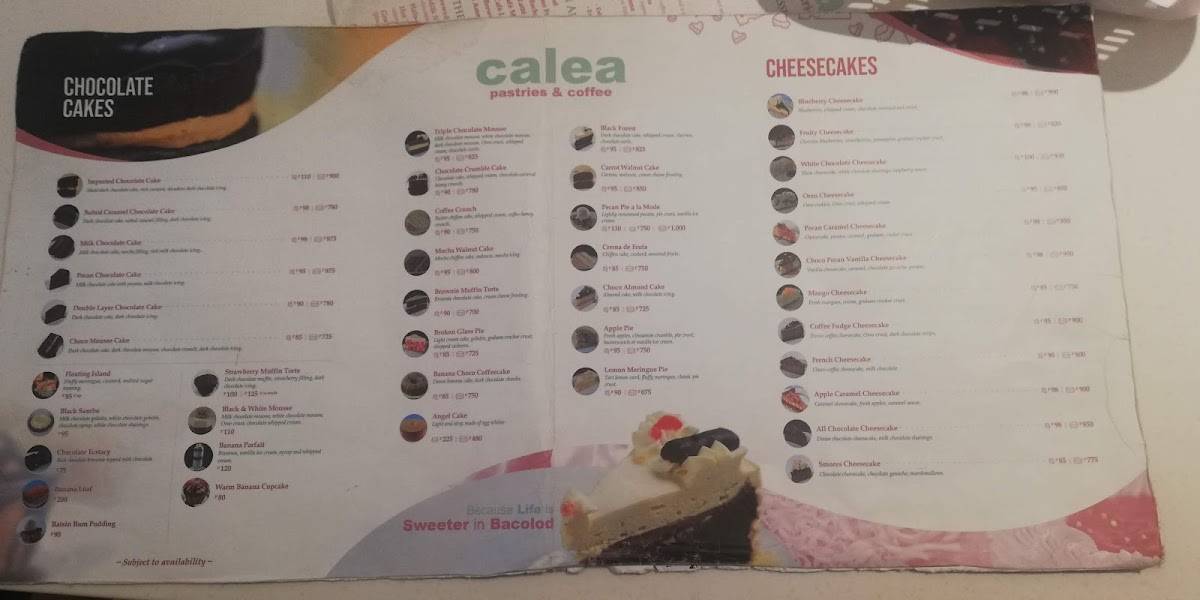 Menu at Calea Pastries & Coffee desserts, Bacolod, Balay Quince