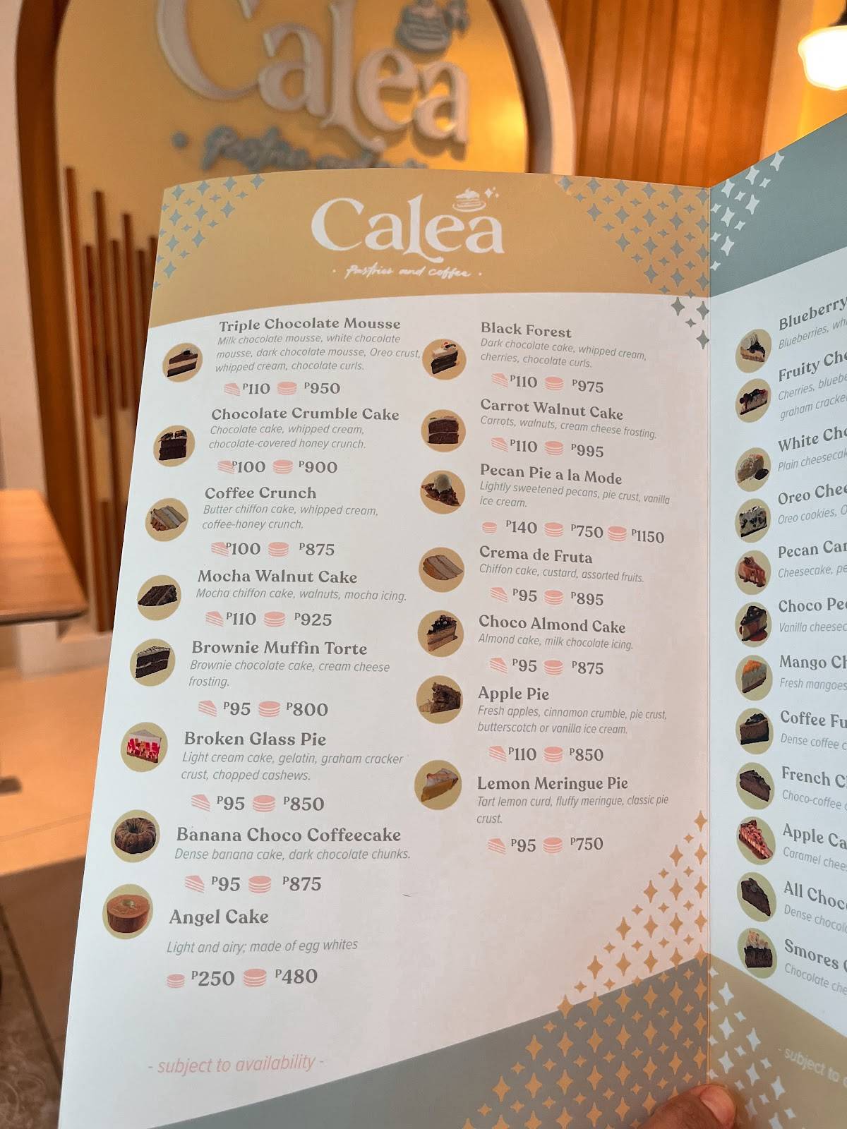 Menu at Calea Pastries & Coffee desserts, Bacolod, Balay Quince