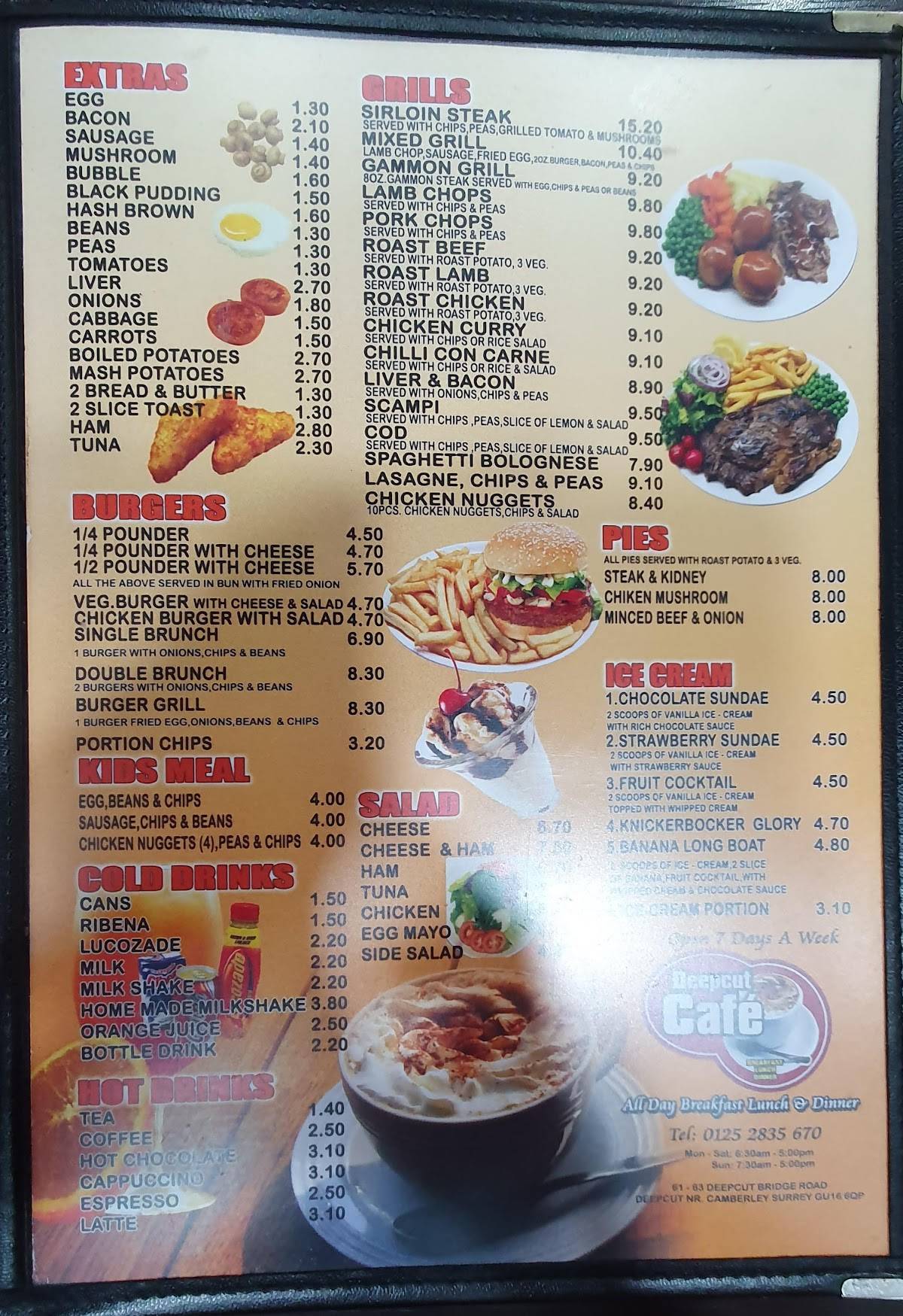 Menu at Deepcut Cafe, Camberley