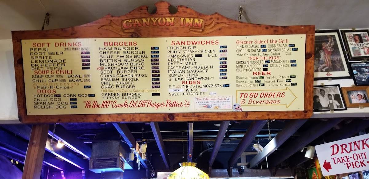 Menu at Canyon Inn restaurant, Redwood City