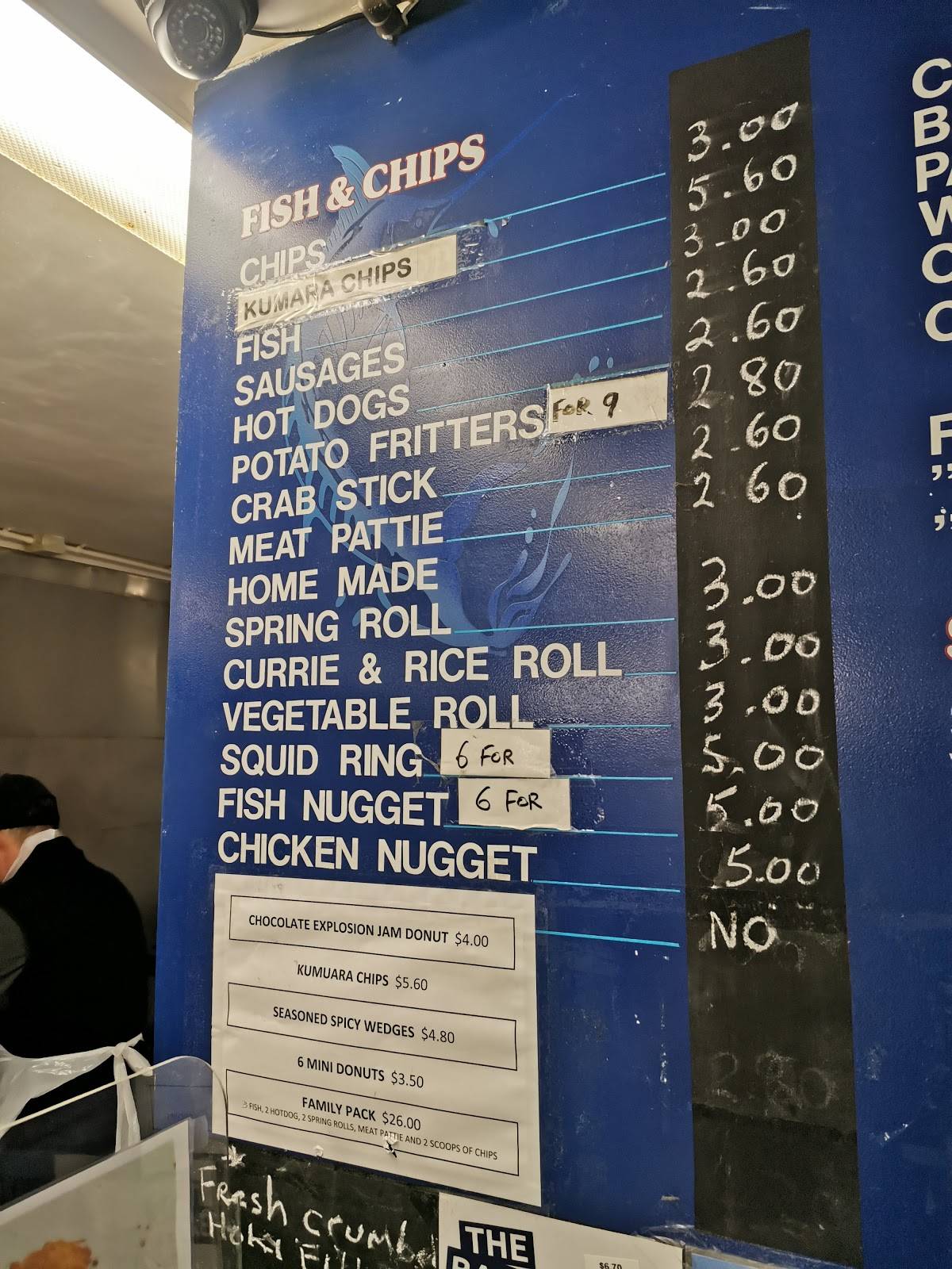 Menu at Captain Ben's restaurant, Christchurch