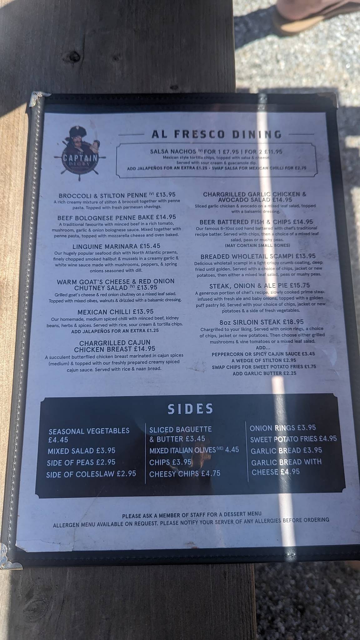 Menu at Captain Digby pub & bar, Broadstairs
