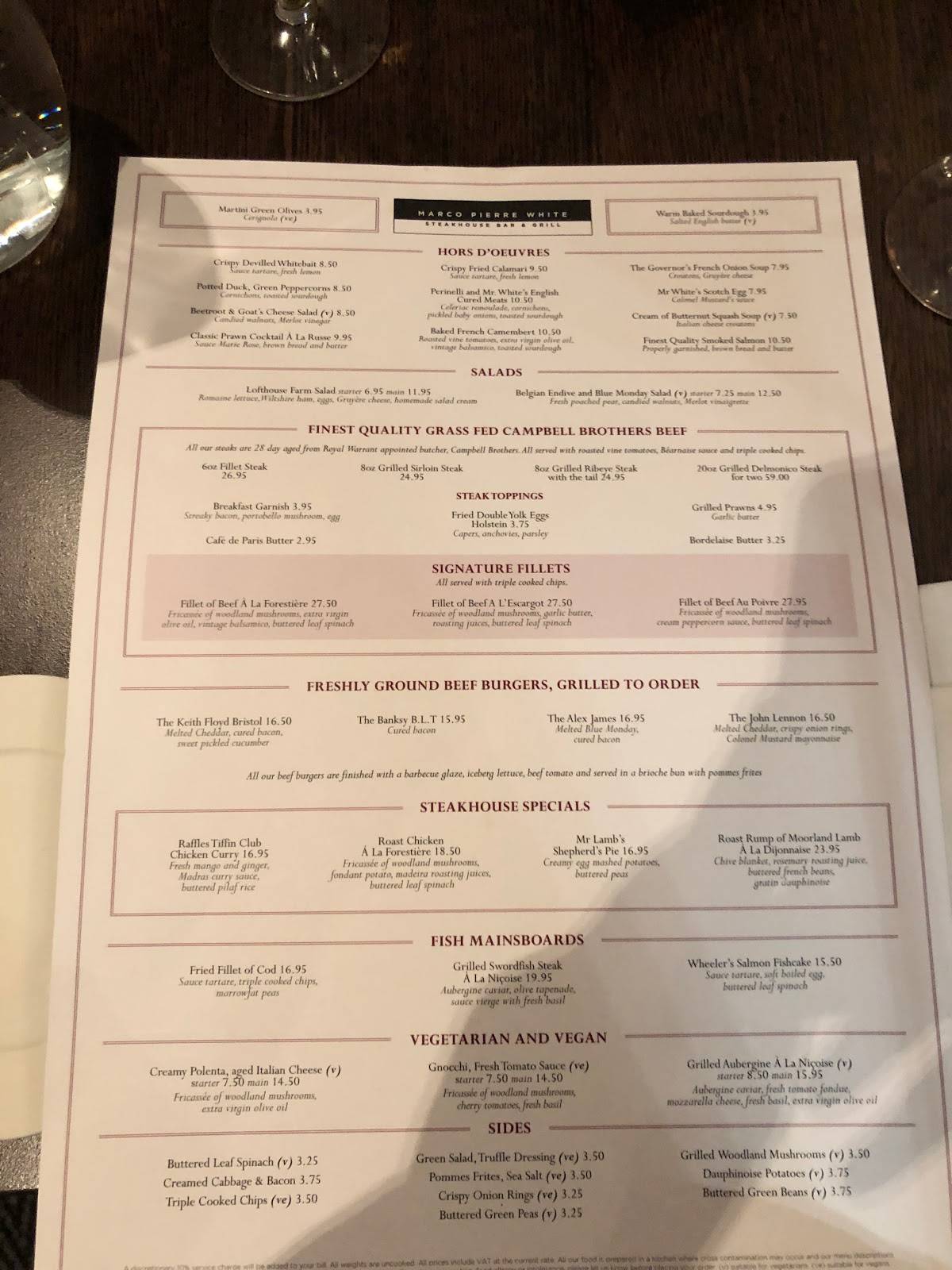 Menu at Marco Pierre White Steakhouse Bar & Grill Cardiff, Cardiff
