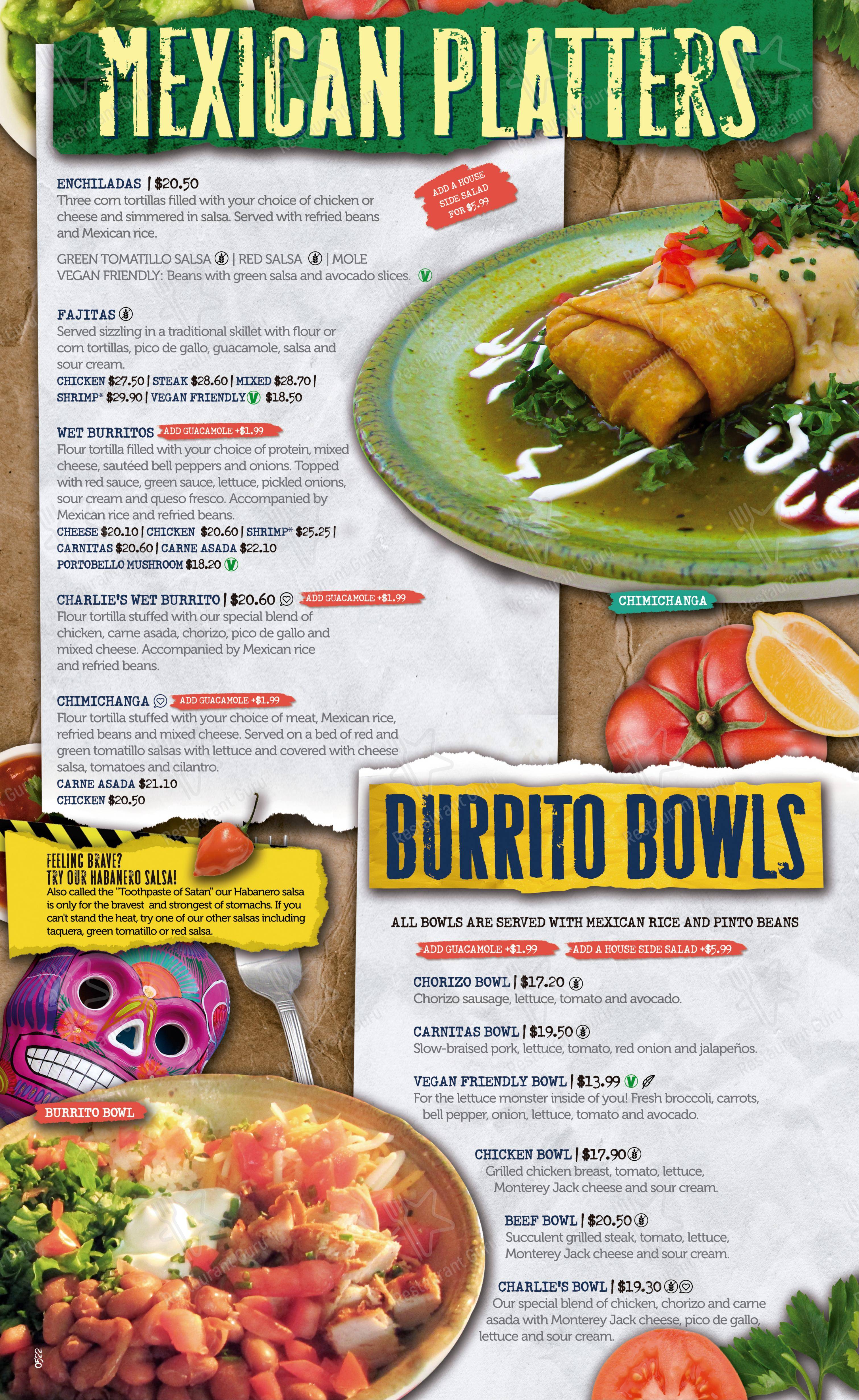 Menu at Carlos 'n Charlie's Restaurant Las Vegas, Las Vegas
