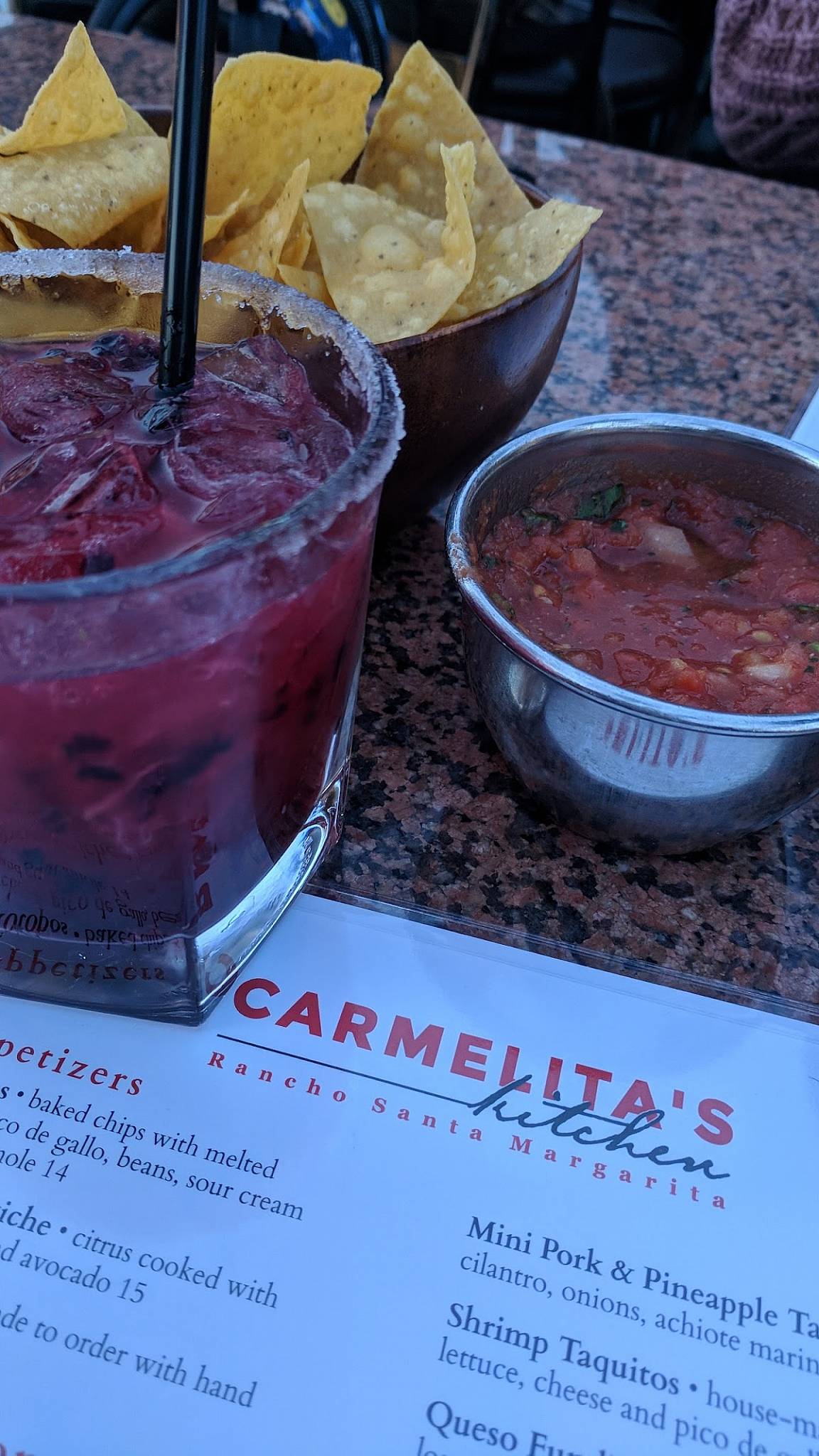 Menu at Carmelita's Kitchen restaurant, Rancho Santa Margarita