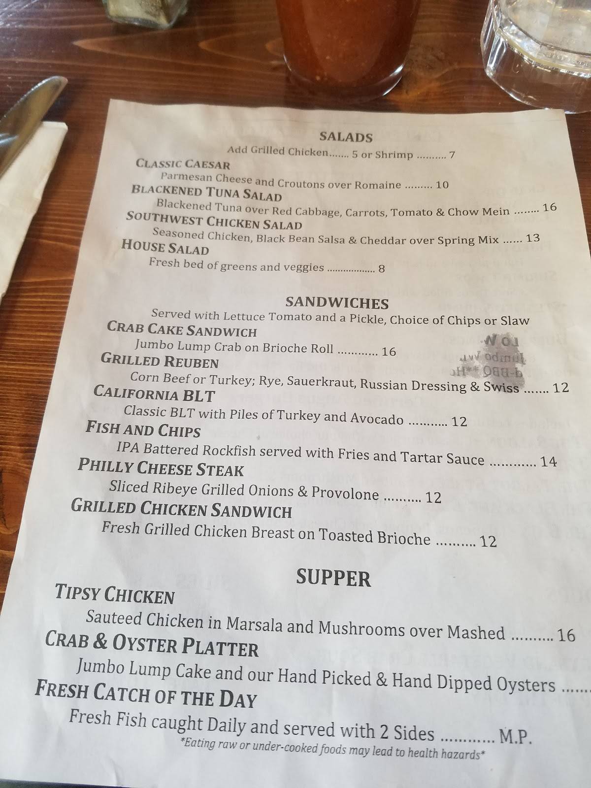 Menu at Carpenter Street Saloon pub & bar, Saint Michaels
