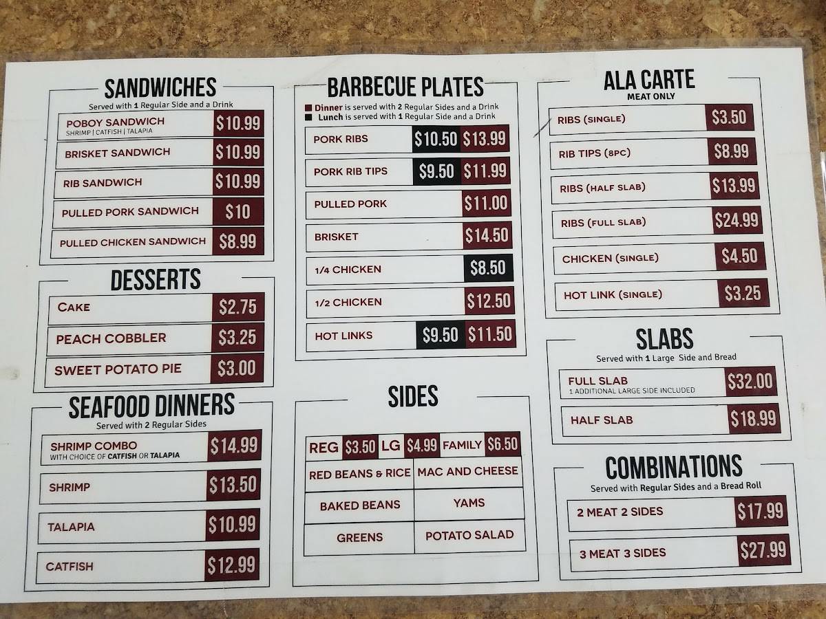 Menu at Carrie’s restaurant, San Bernardino