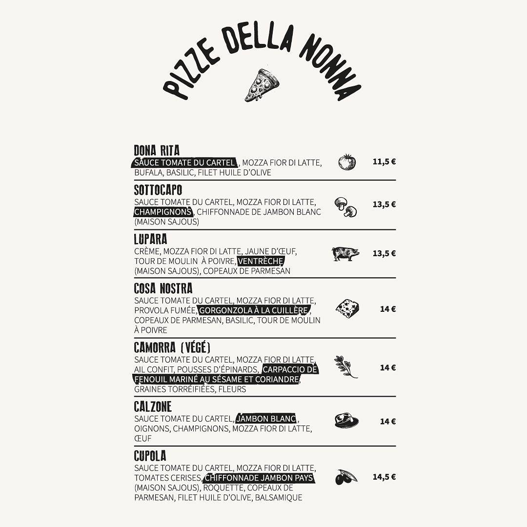 Menu au Cartel di Nonne - Pizzeria, Tarbes