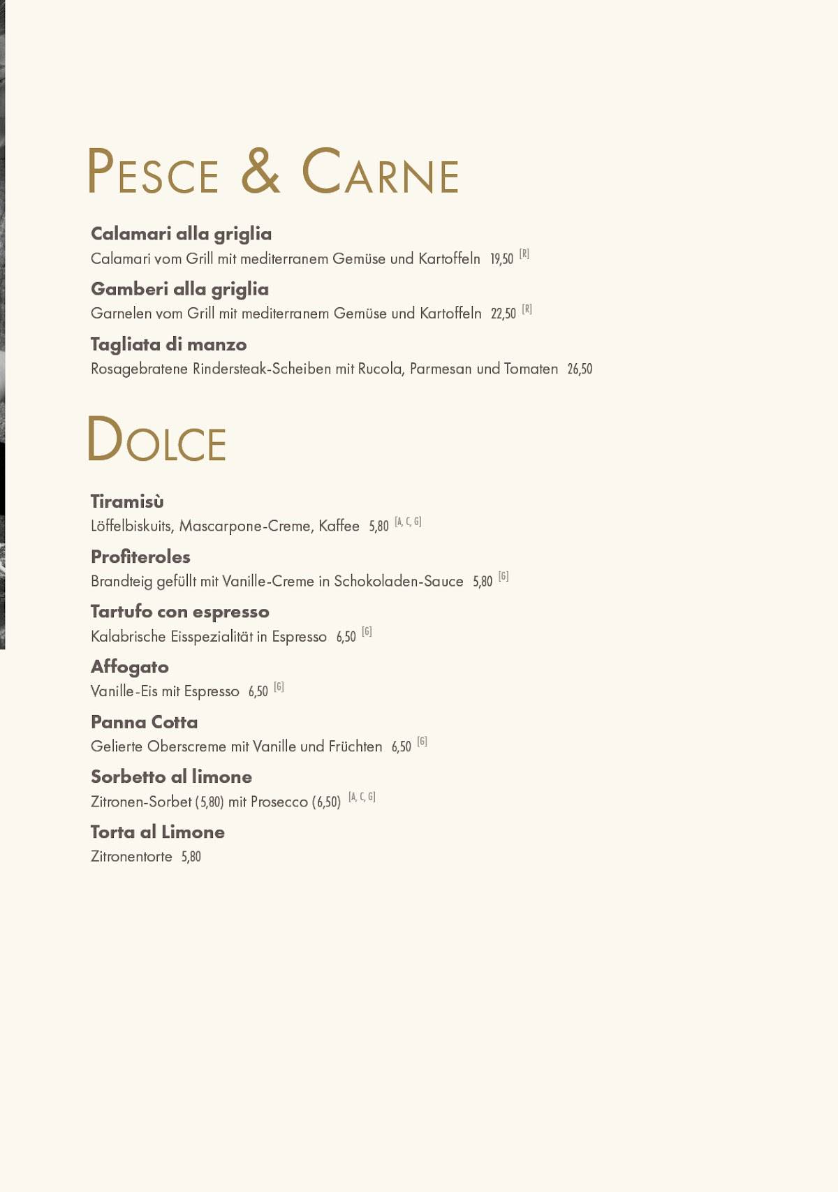 Menu at Casa Cavalli restaurant, Salzburg