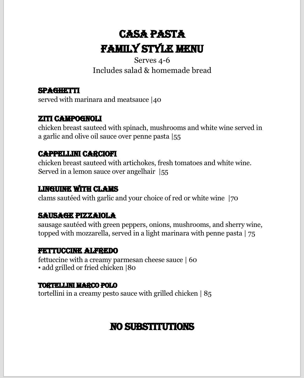 Menu at Casa Pasta Italian Restaurant- Helotes, Helotes