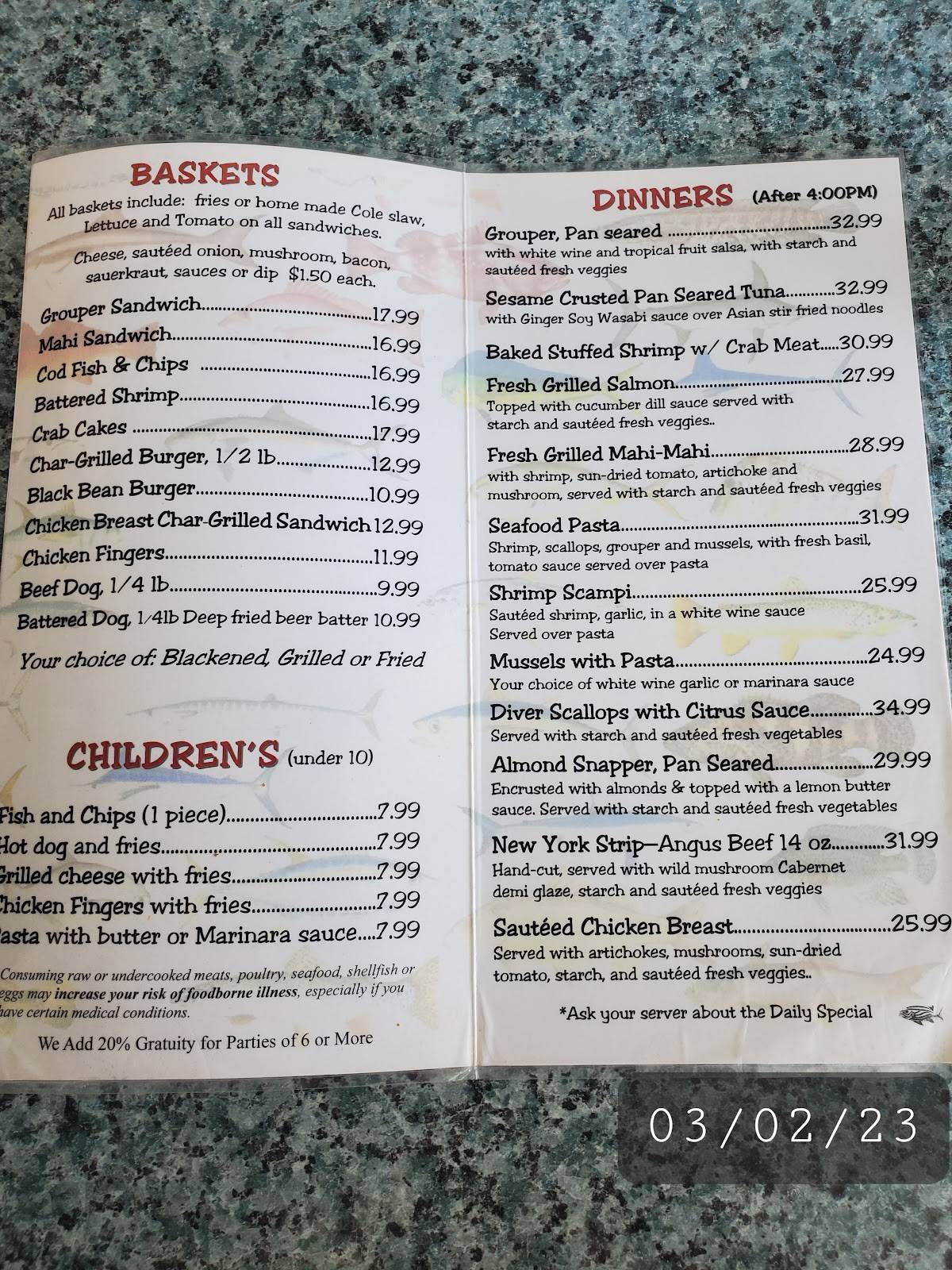 Menu at Casey Key Fish House pub & bar, Osprey
