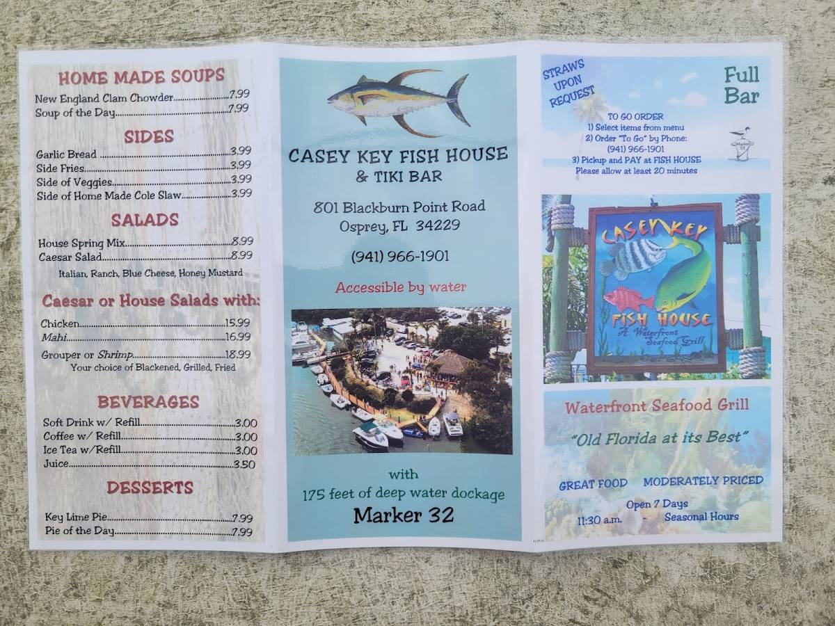 Menu at Casey Key Fish House pub & bar, Osprey