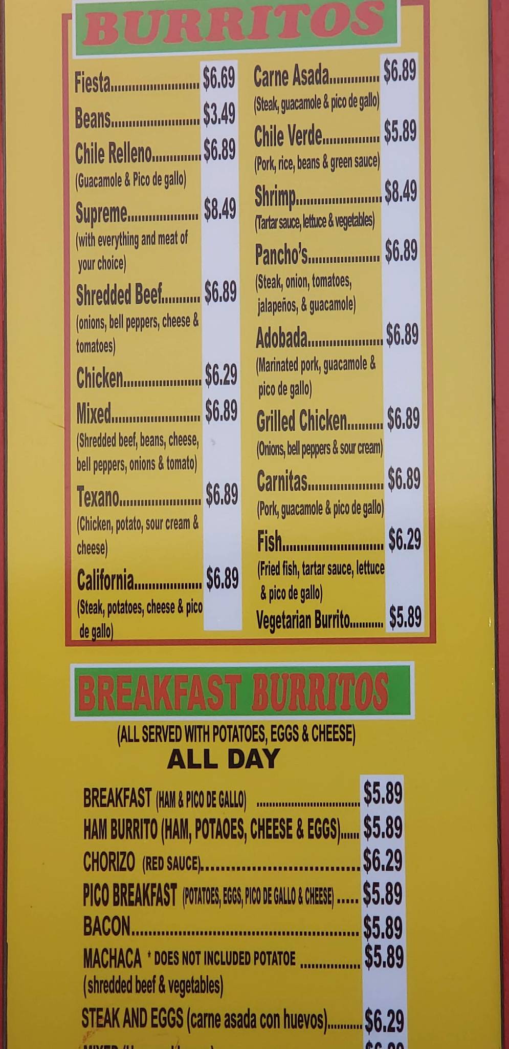 Menu at Poncho's Mexican Food restaurant, Casper, CY Ave
