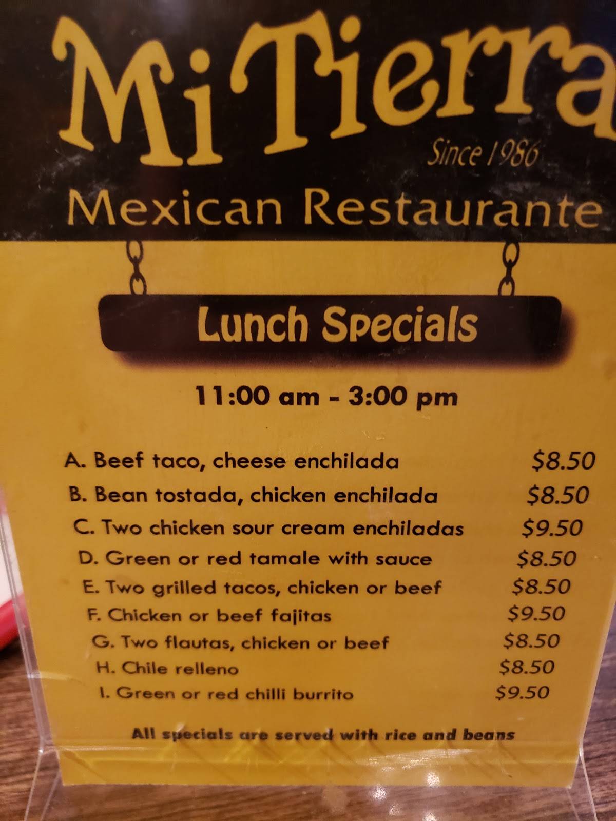 Menu at Mi Tierra Restaurant, Catalina